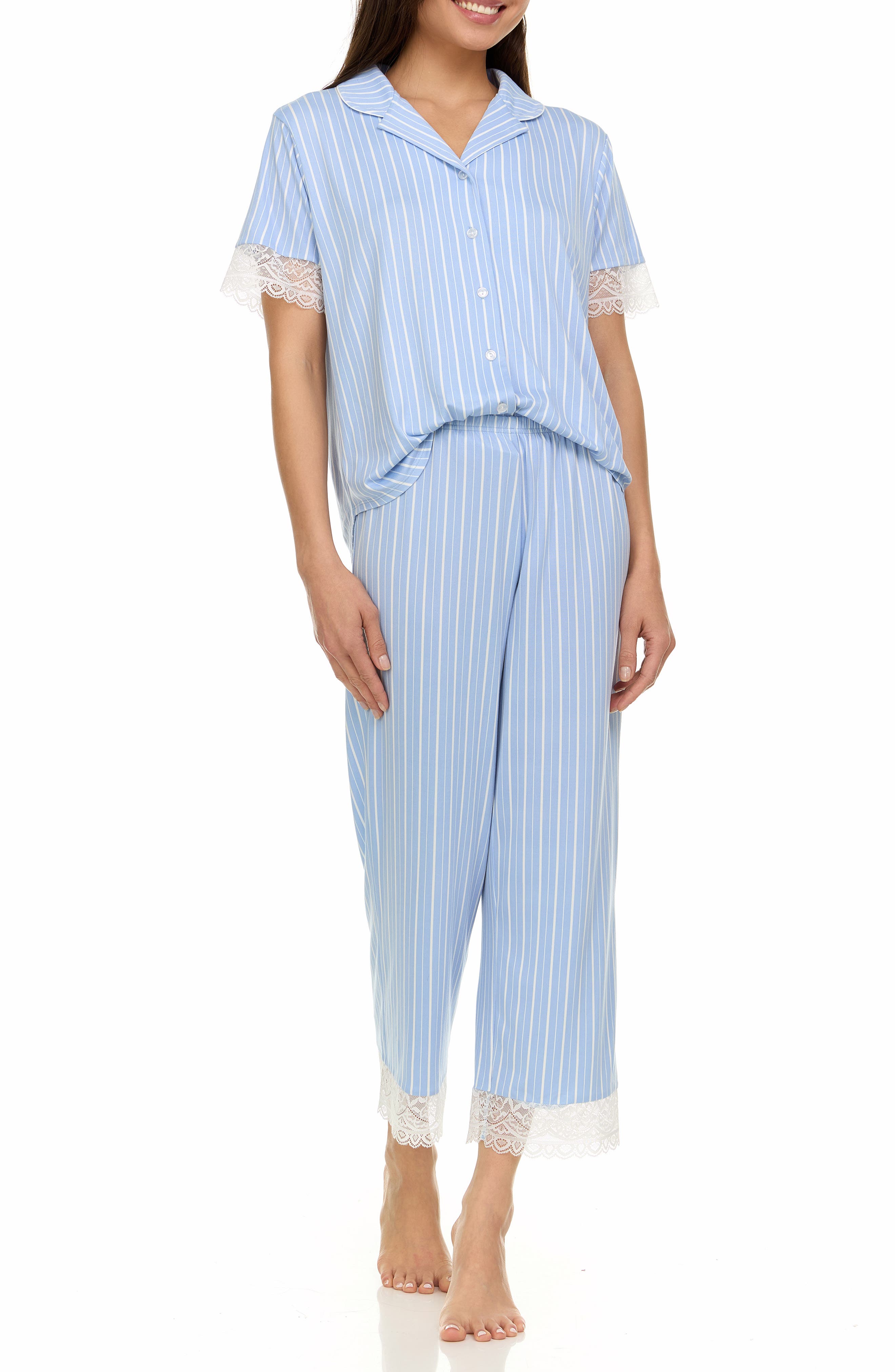 Flora By Flora Nikrooz Janelle Notched Lace Crop Pajamas (Women ...