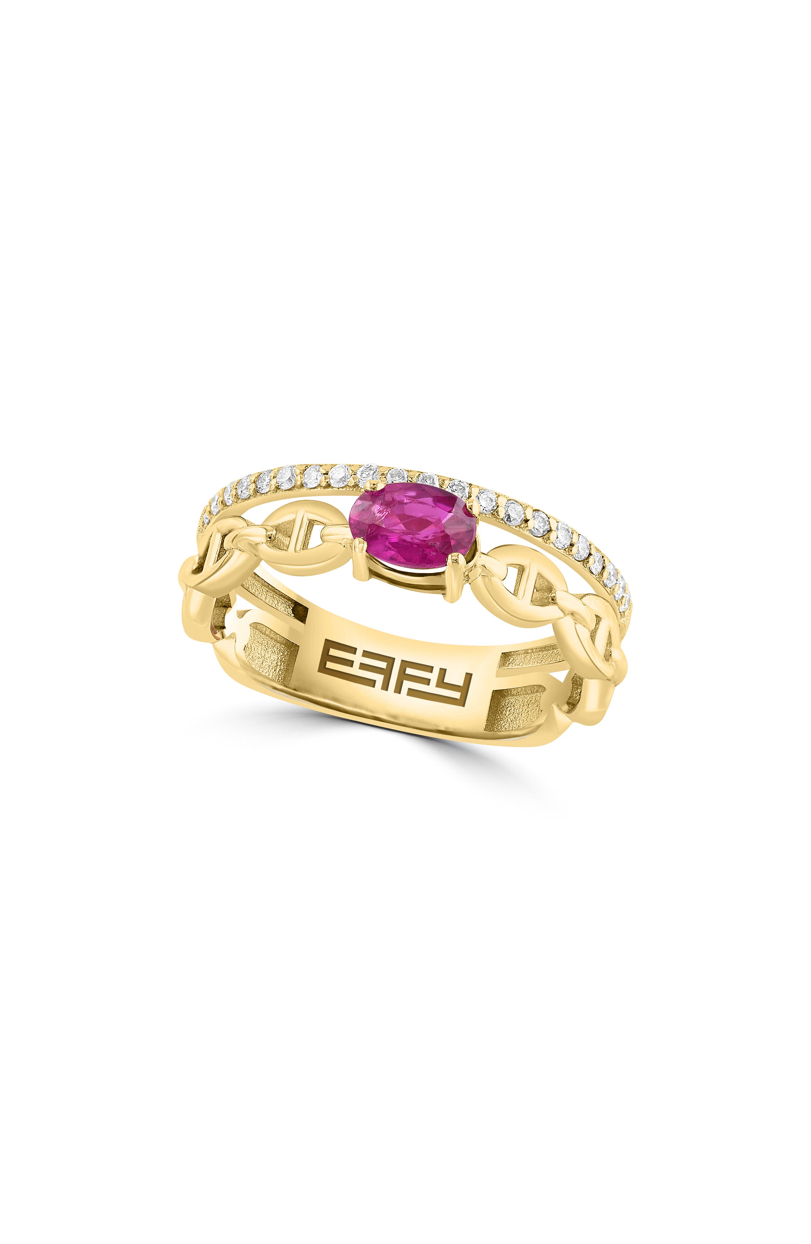 EFFY 14K Yellow Gold Ruby & Diamond Double Band Ring - 0.16ct ...