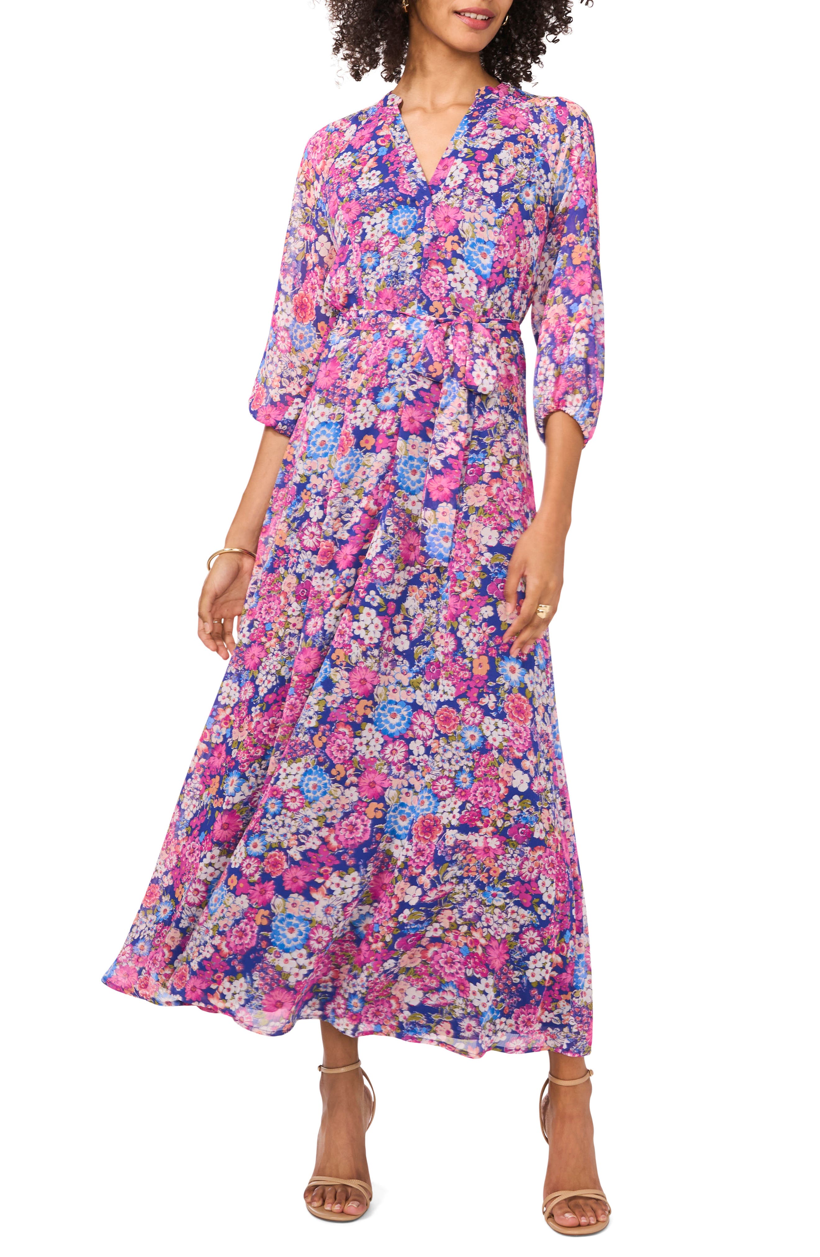 Vince Camuto Floral Balloon Sleeve Chiffon Maxi Dress | Nordstrom