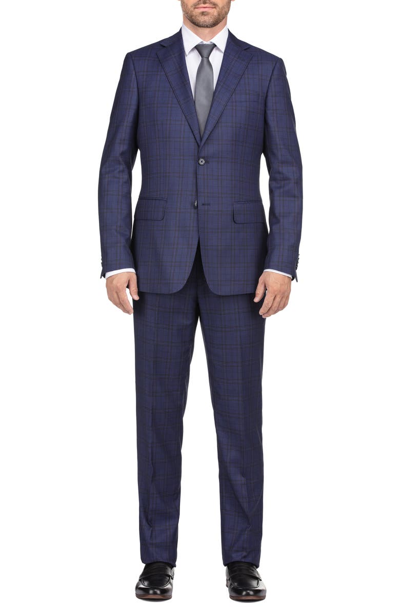 English Laundry Blue Plaid Two Button Notch Lapel Trim Fit Suit ...