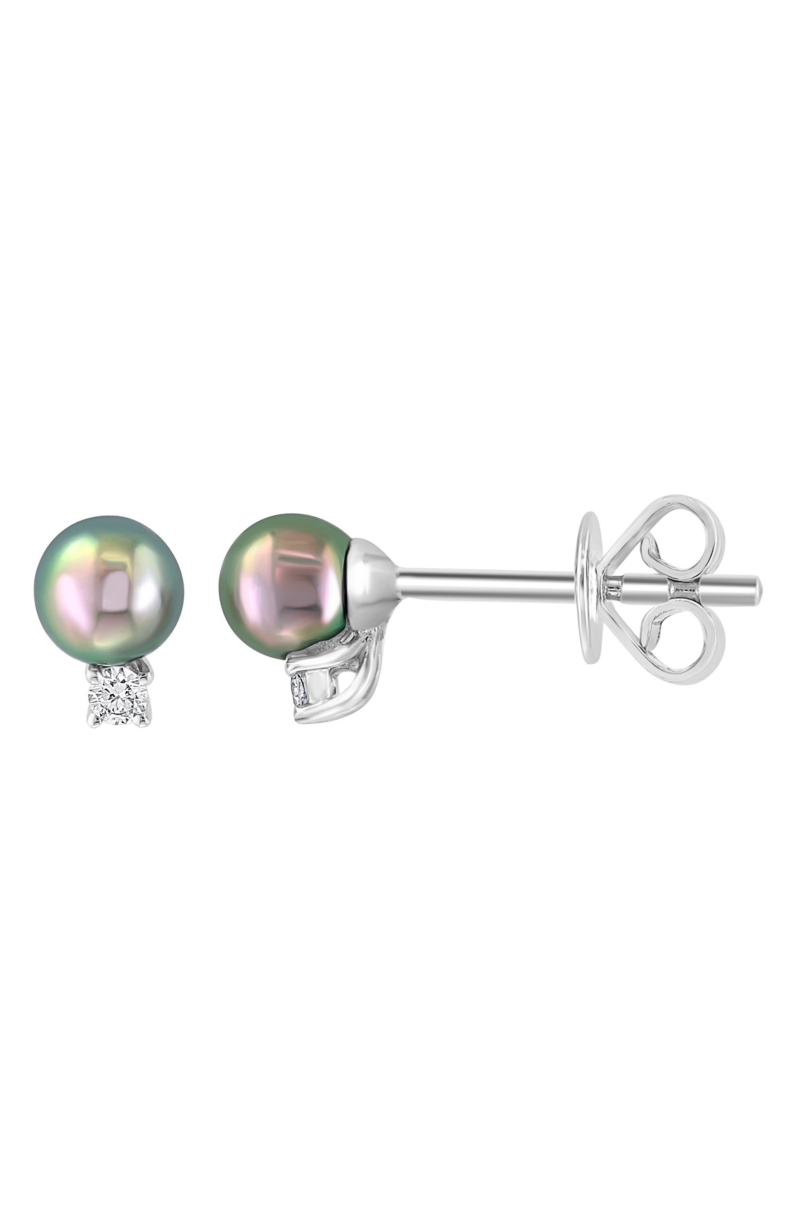 EFFY 14K White Gold Diamond & Tahitian Pearl Earrings | Nordstromrack