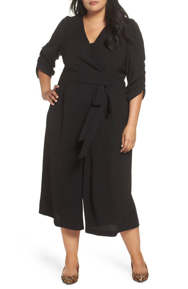 Eliza J Surplice Ruched Sleeve Wide Leg Jumpsuit | Nordstromrack