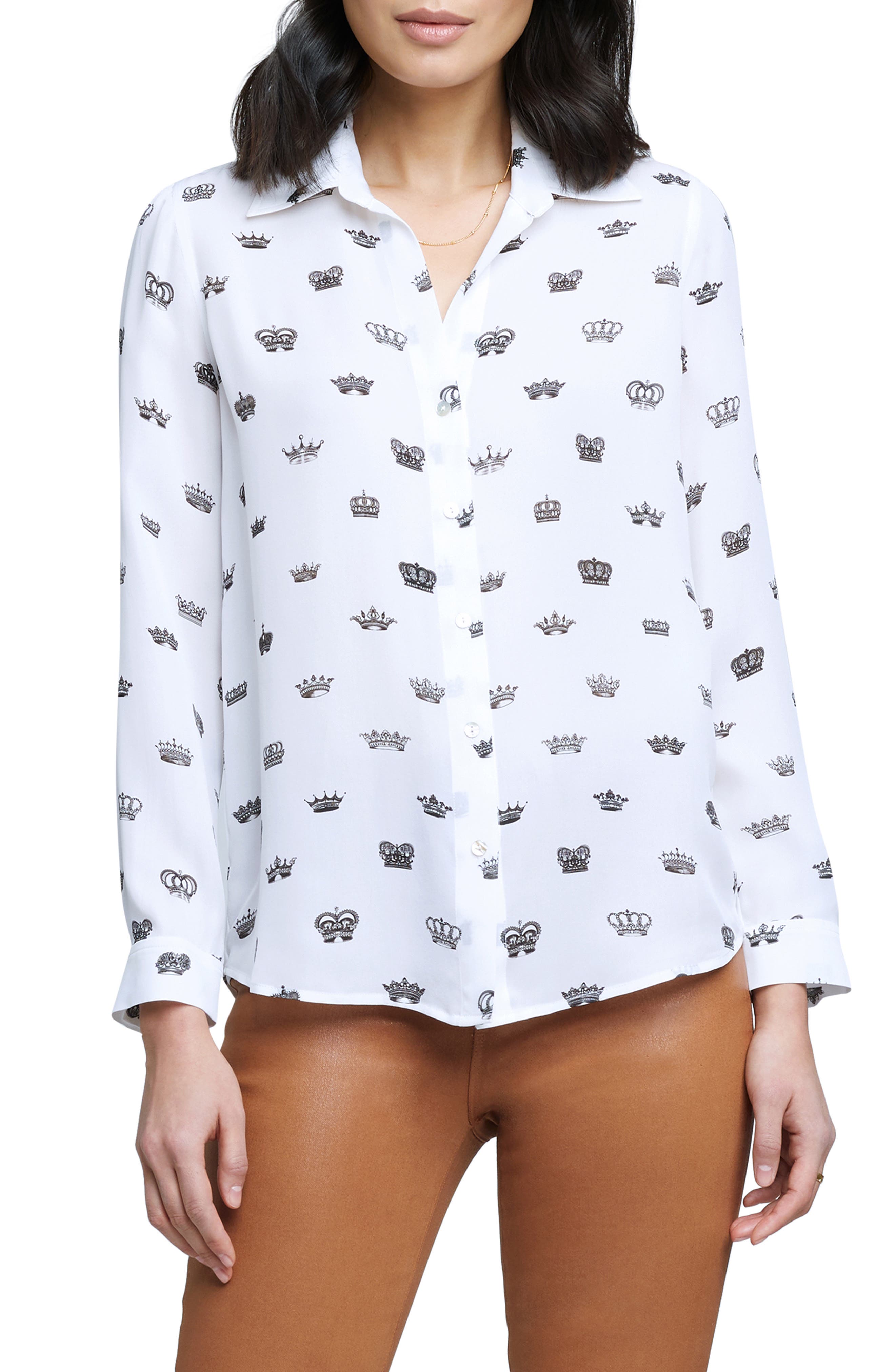 L'AGENCE Nina Crown Print Silk Blouse | Nordstromrack