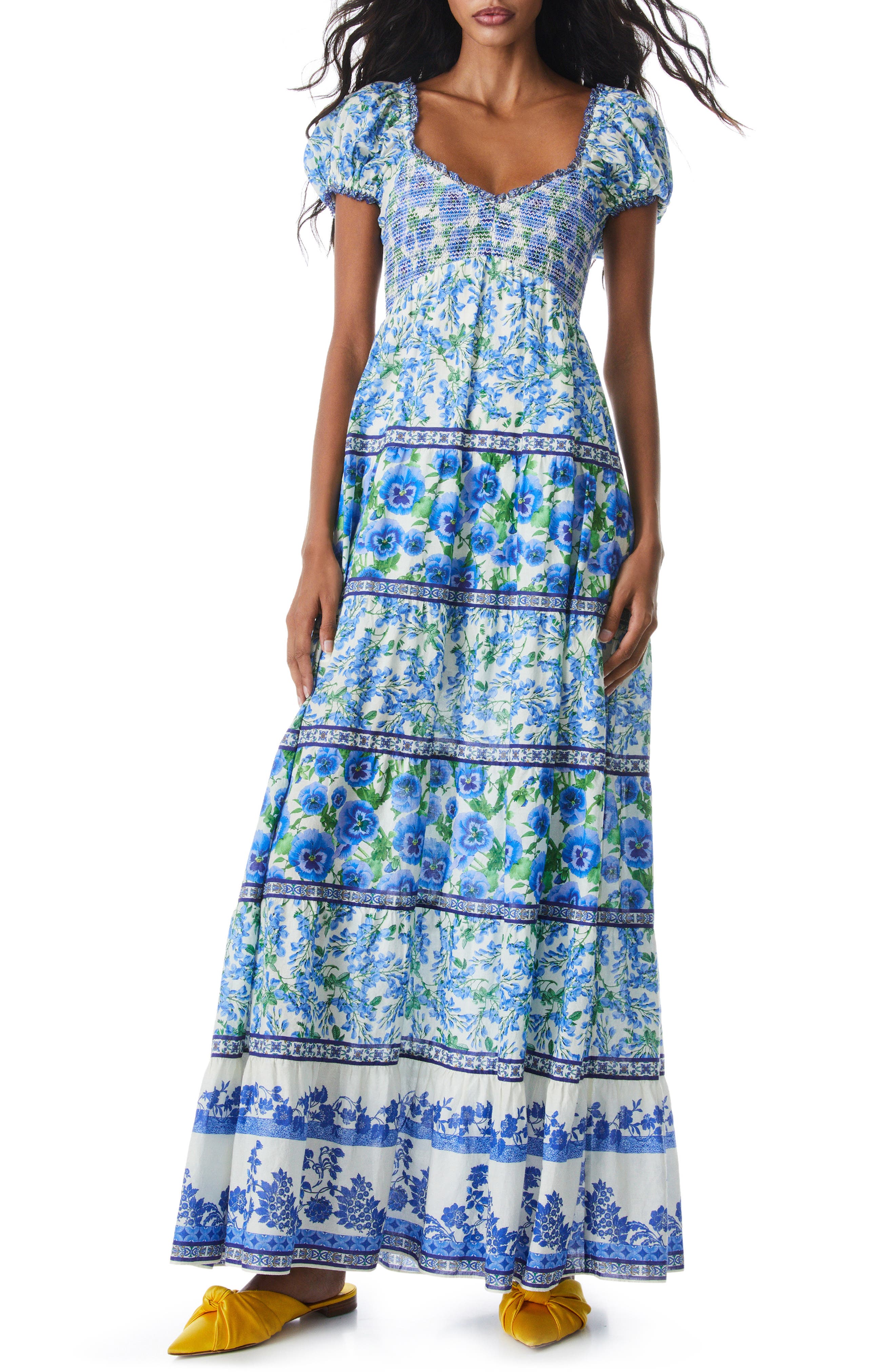 Alice + Olivia Rosalyn Puff Sleeve Cotton Maxi Dress | Nordstrom