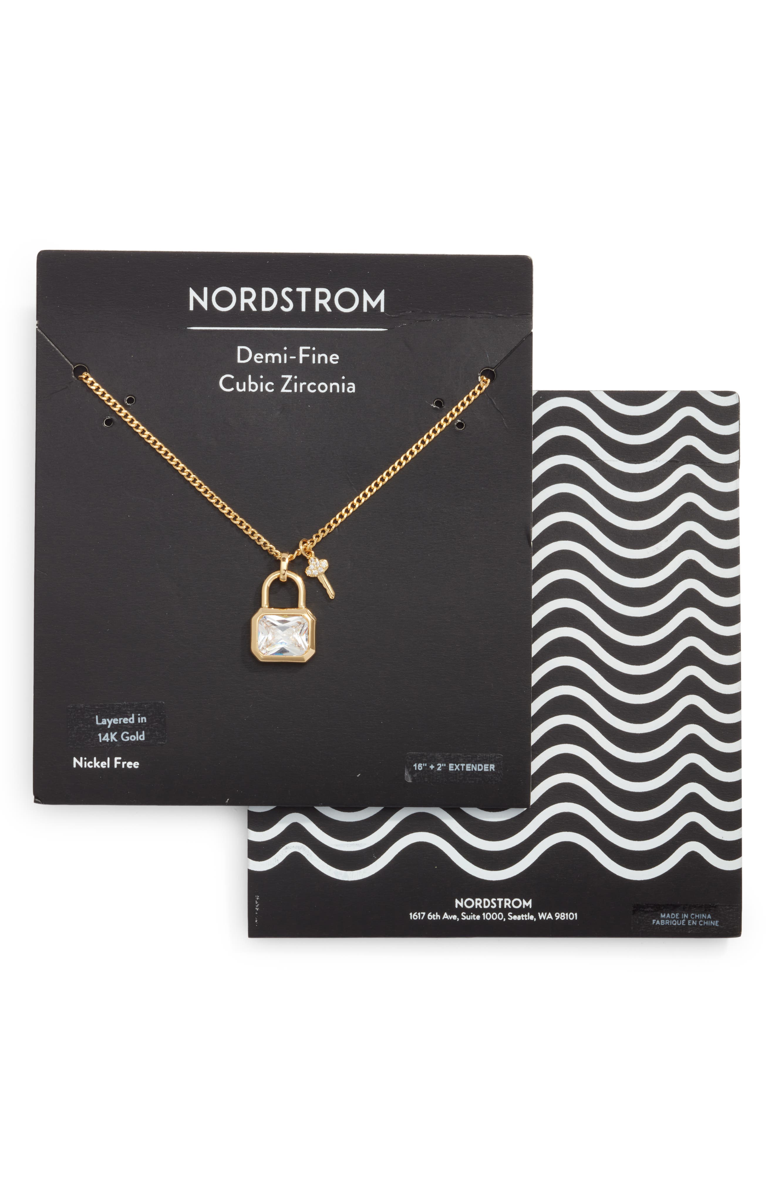 Nordstrom Lock & Key Cubic Zirconia Pendant Chain Necklace | Nordstrom