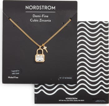 Nordstrom Lock & Key Cubic Zirconia Pendant Chain Necklace | Nordstrom