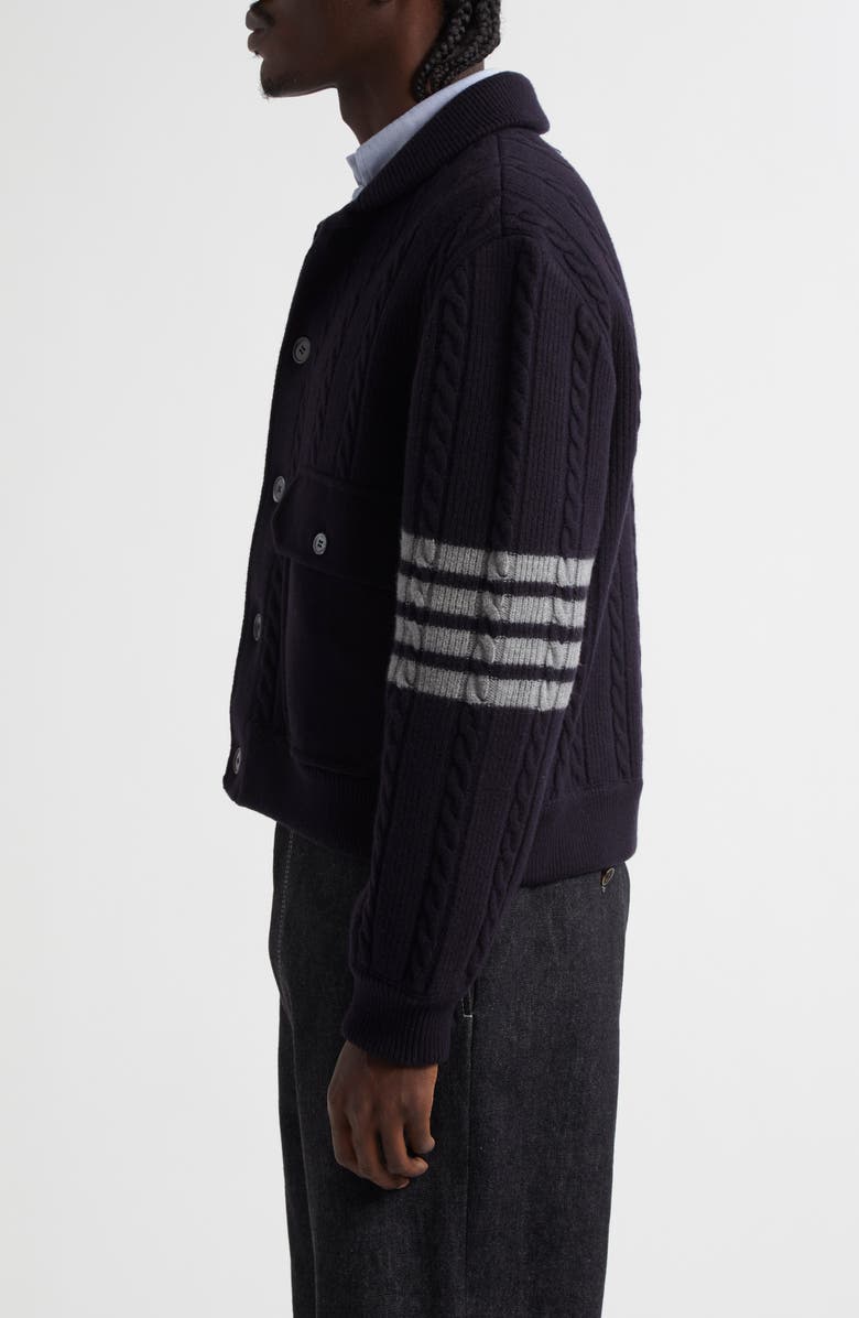 Thom Browne 4-Bar Cable Stitch Merino Wool & Cotton Blend Knit Bomber ...