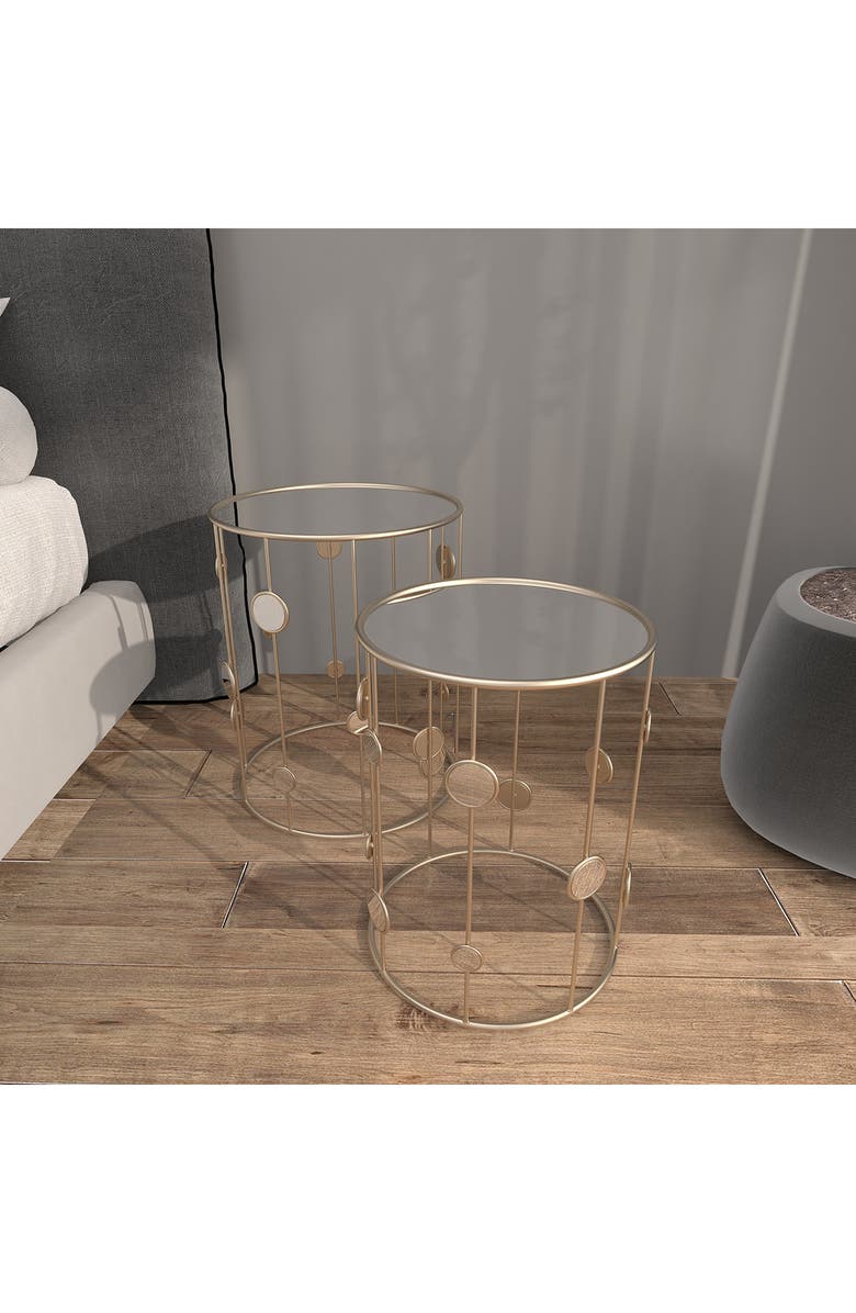 VIVIAN LUNE HOME Goldtone Metal Contemporary Accent Table with Mirrored ...