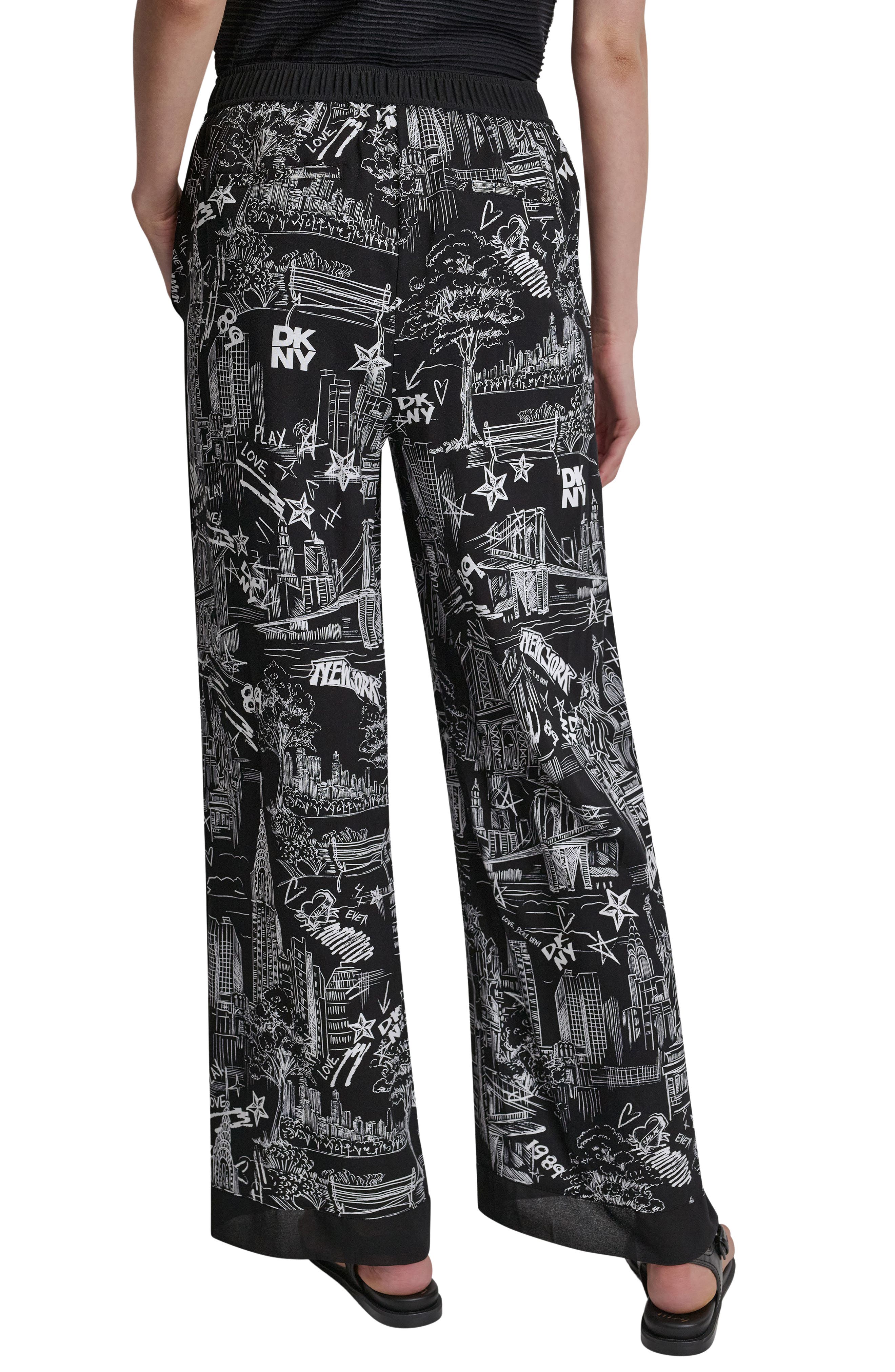 DKNY New York Print Wide Leg Pants | Nordstrom