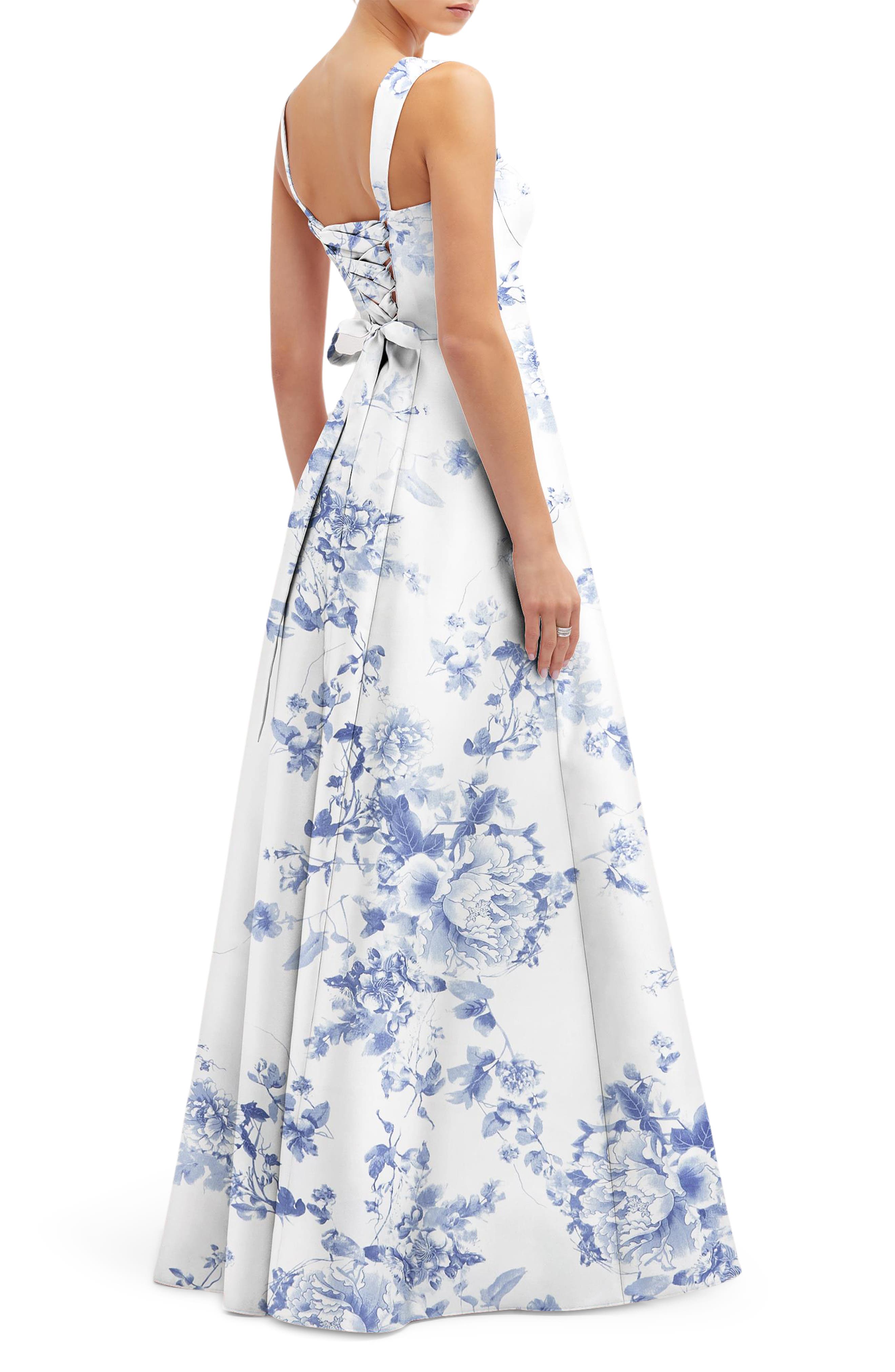 Alfred Sung Floral Lace Up A-Line Gown | Nordstrom