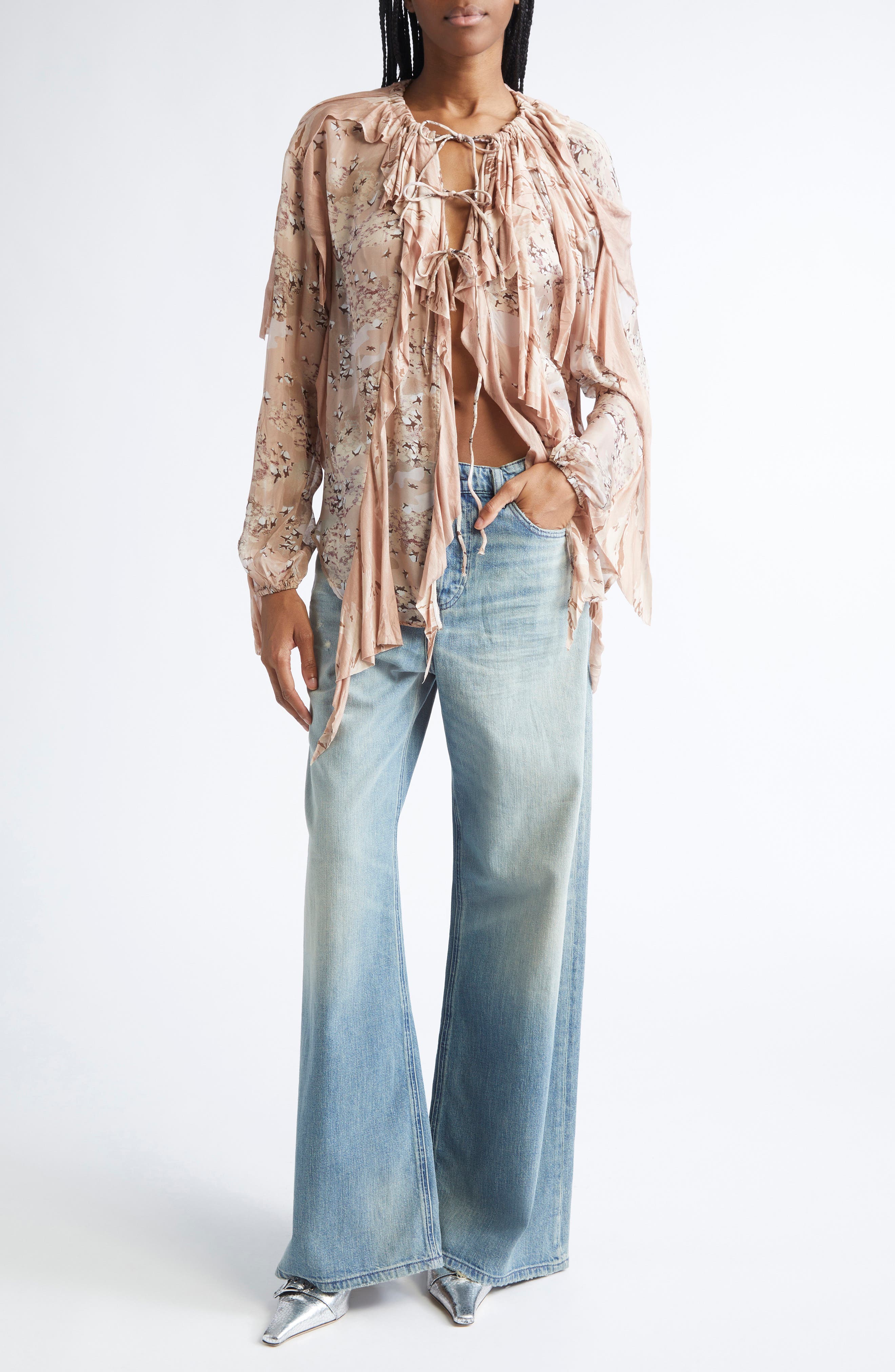 DIESEL® C-Lassy Camo Crinkled Chiffon Top | Nordstromrack