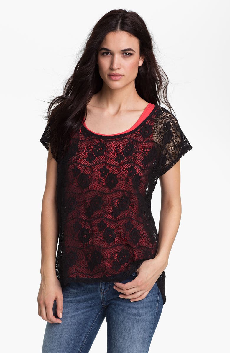 MOD.lusive by Bobeau MOD.lusive High/Low Lace Tee | Nordstrom