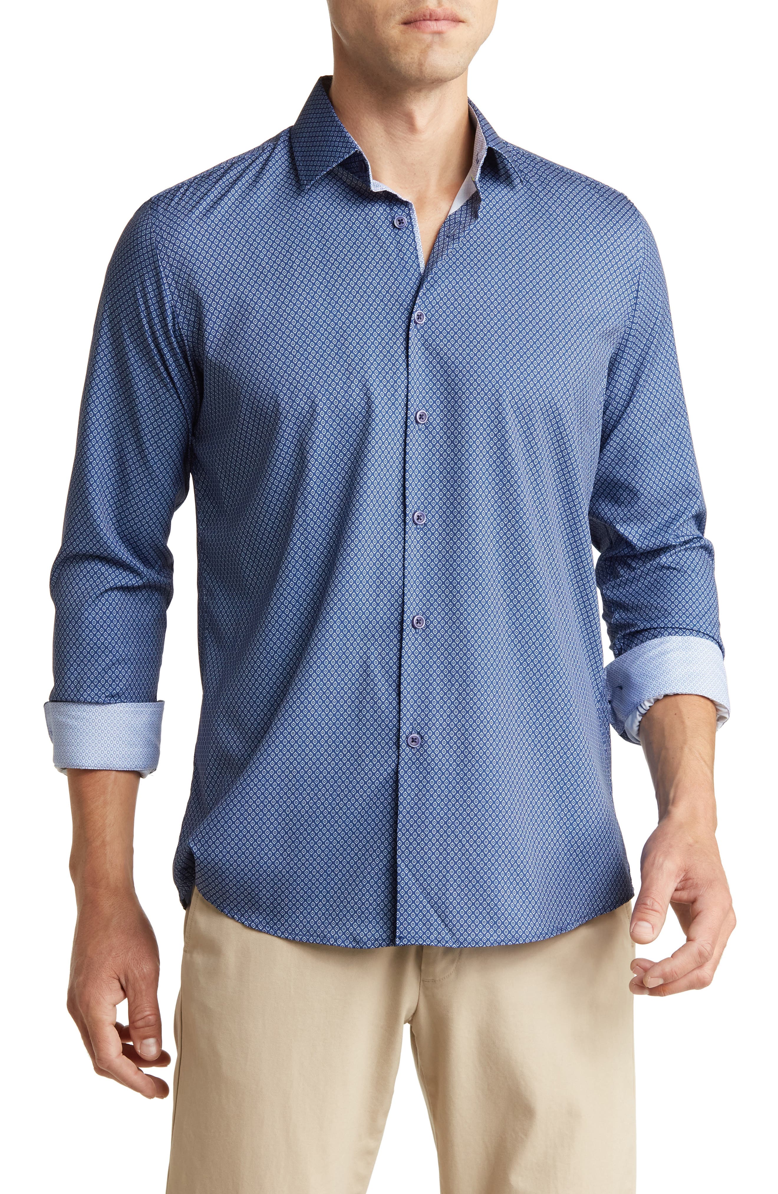 TOM BAINE Slim Fit Print Long Sleeve Button-Up Dress Shirt (Men ...