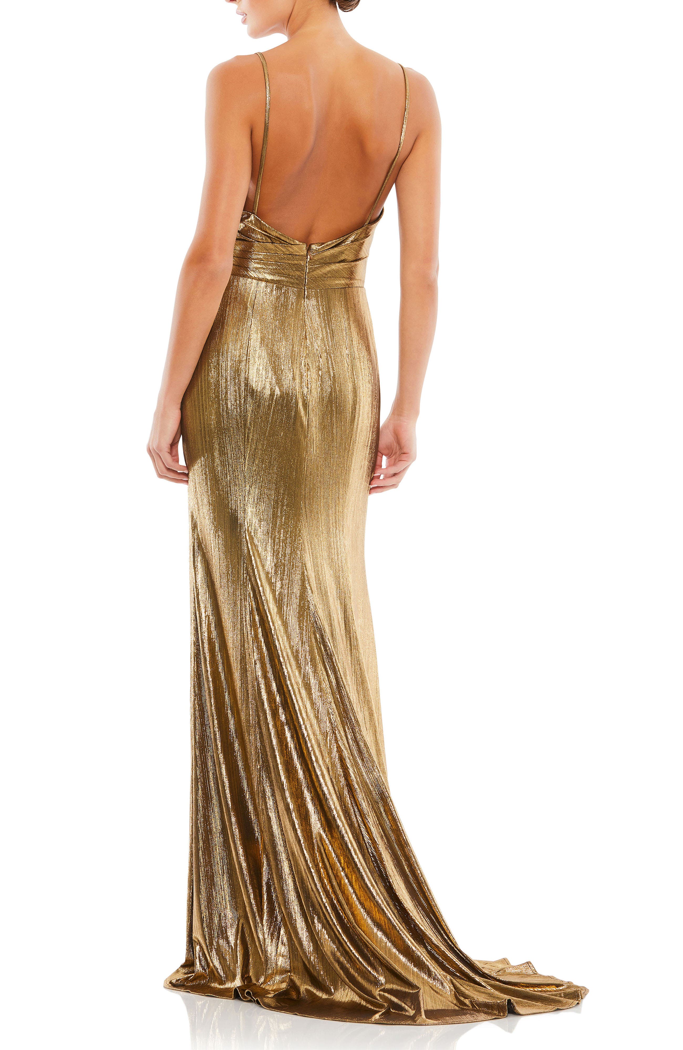 Mac Duggal Metallic Faux Wrap Spaghetti Strap Gown | Nordstrom