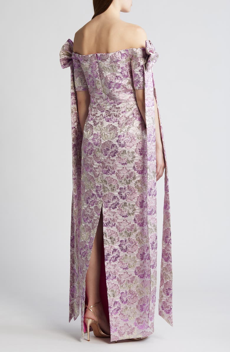 Black Halo Paisley Floral Metallic Brocade Off the Shoulder Evening ...