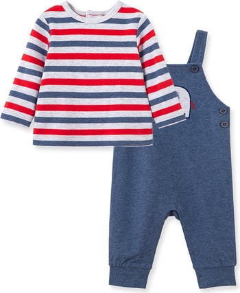 Little Me Elephant Stripe Print Top & Overalls | Nordstromrack