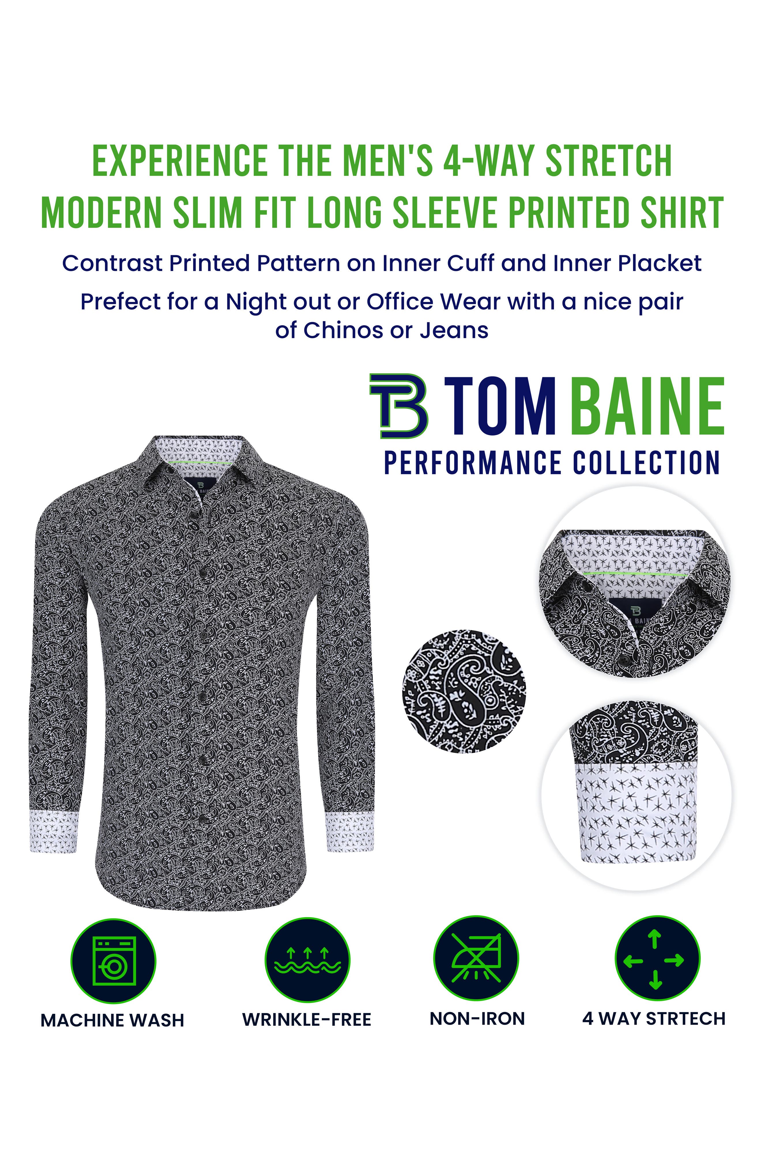 TOM BAINE Slim Fit Performance Stretch Long Sleeve Button Front Shirt ...