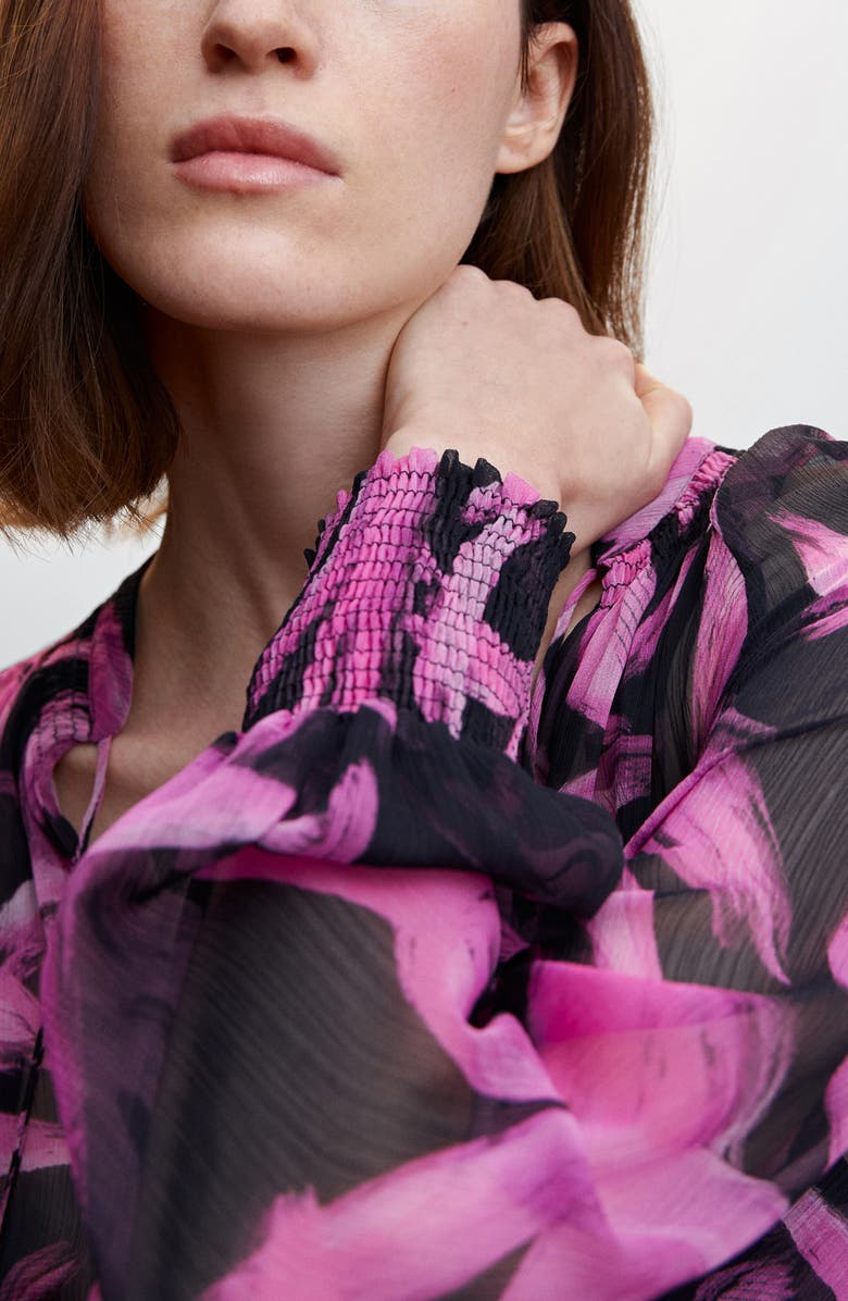 MANGO Botanical Print Sheer Long Sleeve Chiffon Top | Nordstrom
