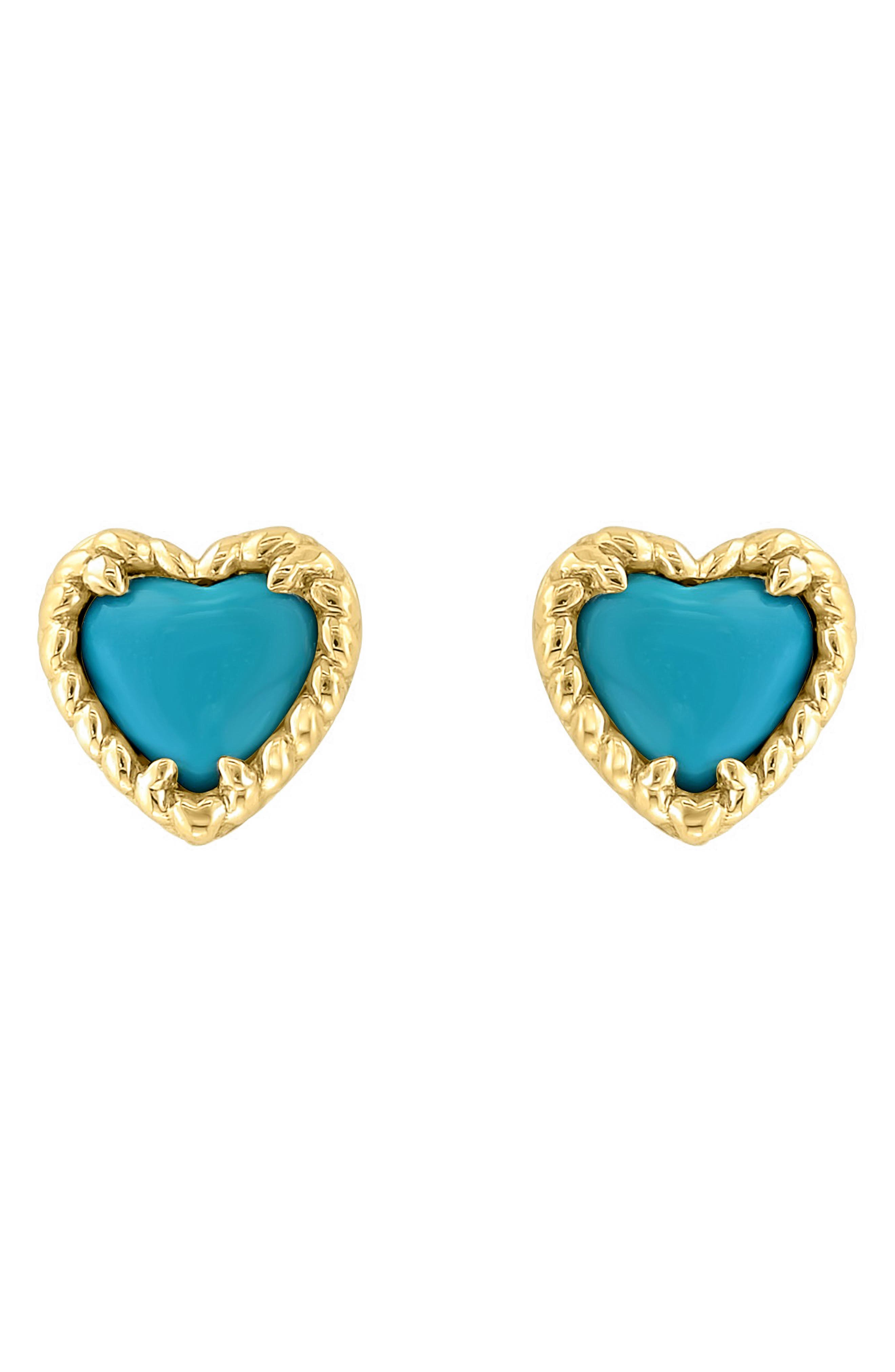 EFFY 14K Yellow Gold Turquoise Heart Stud Earrings | Nordstromrack