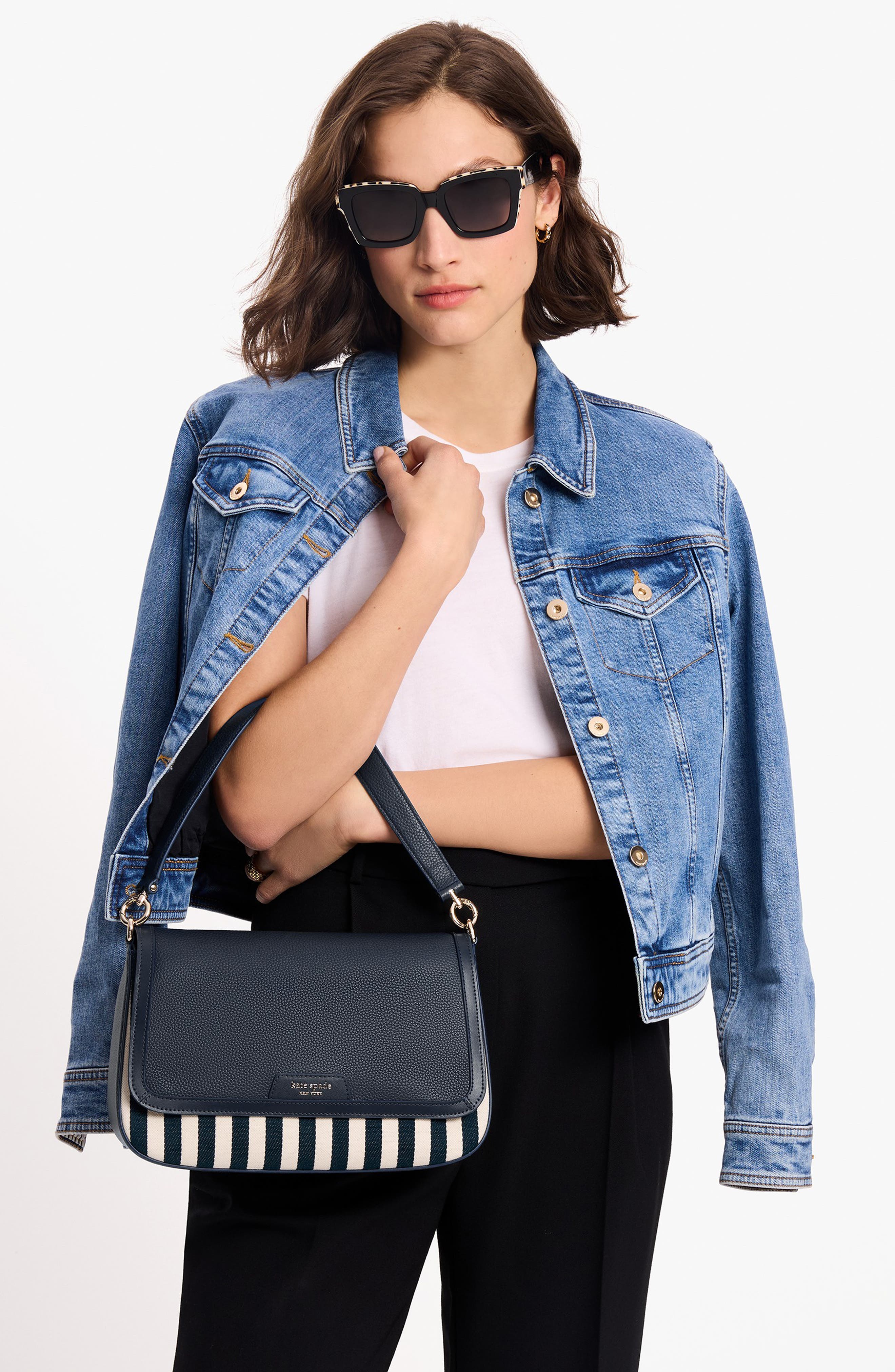 Kate Spade New York hudson stripe canvas & leather shoulder bag ...
