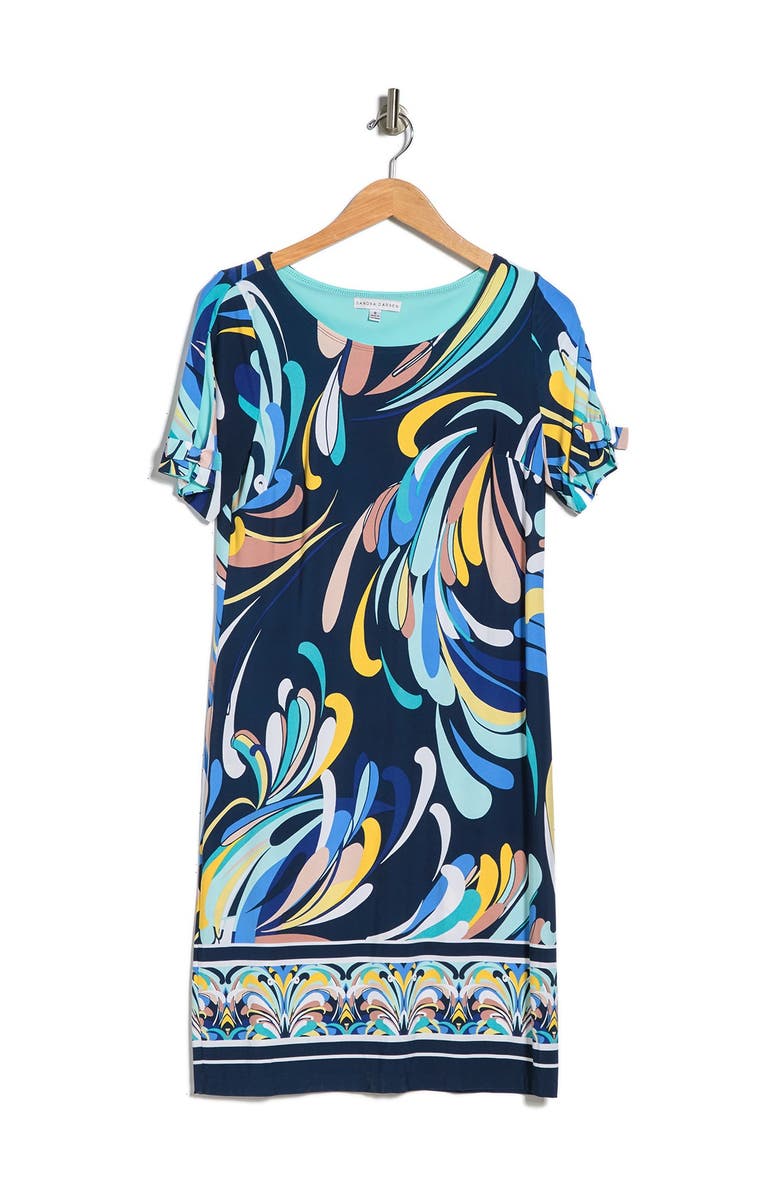 SANDRA DARREN Short Sleeve Aqua Pattern Shift Dress | Nordstromrack