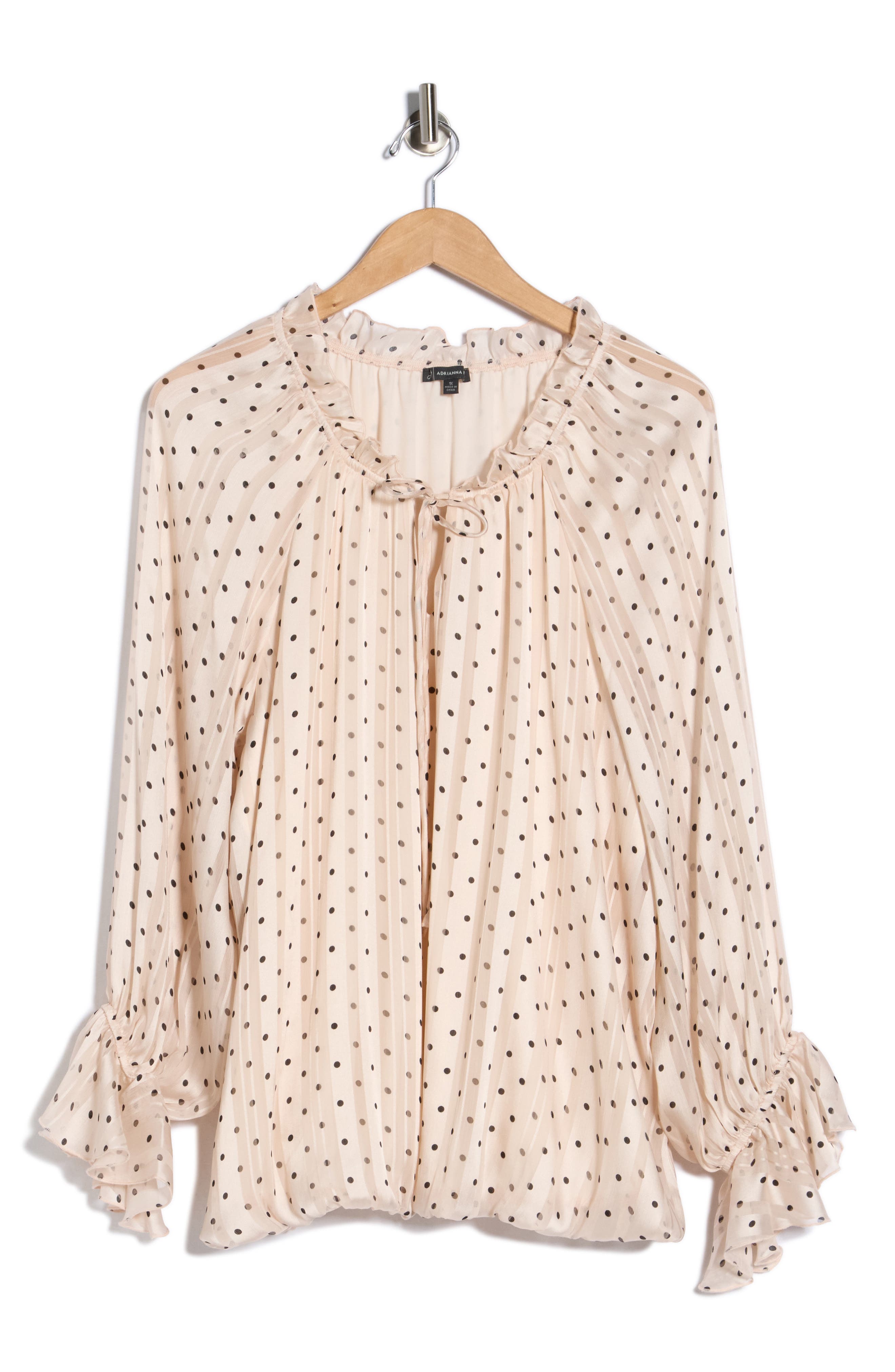 Adrianna Papell Polka Dot Tie Keyhole Long Sleeve Top | Nordstromrack