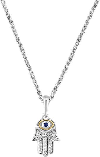EFFY Sapphire & Diamond Hamsa Hand Pendant Necklace - 0.14ct ...
