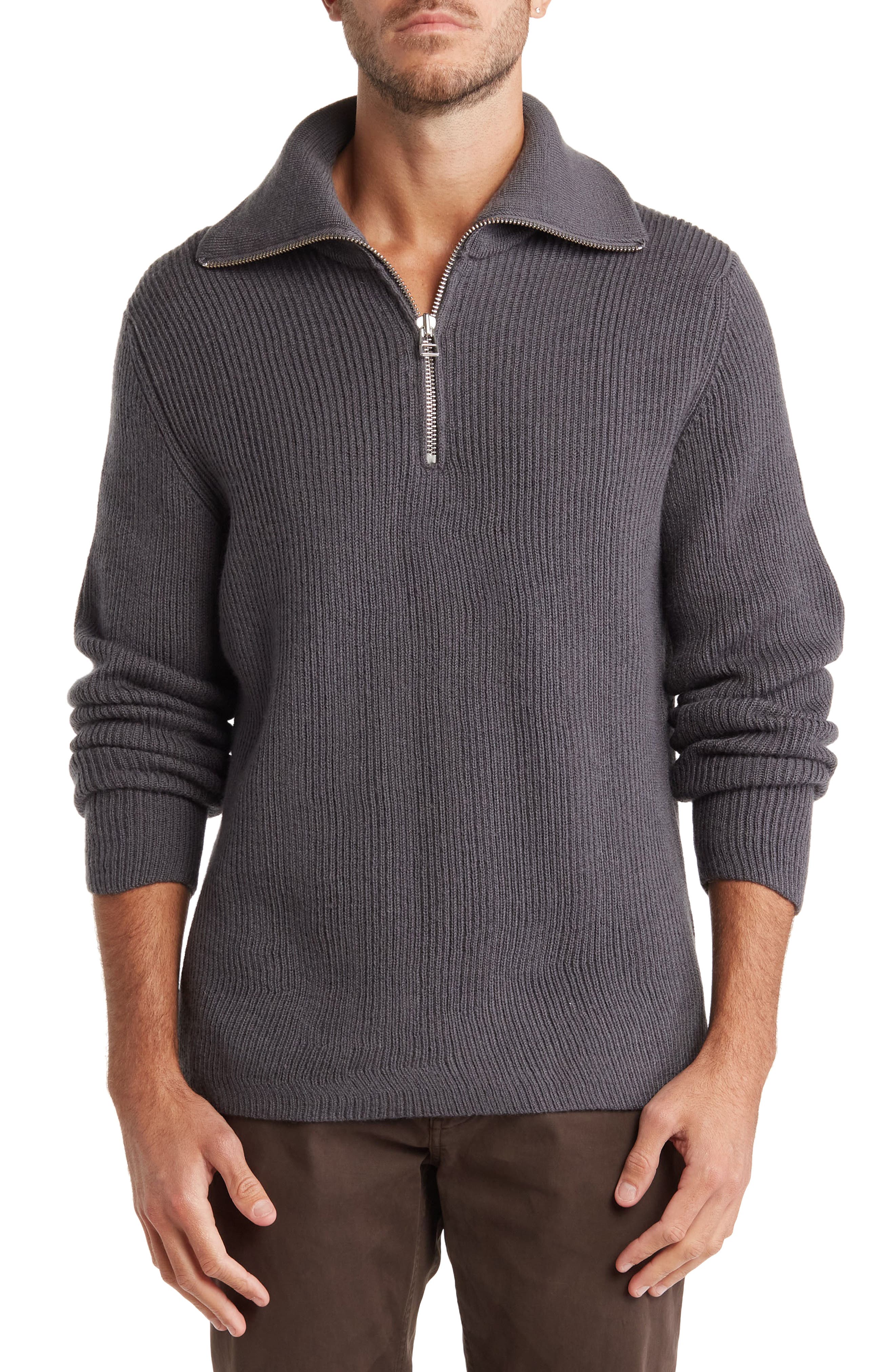 NN07 Holger 6336 Ribbed Quarter Zip Wool Sweater | Nordstromrack