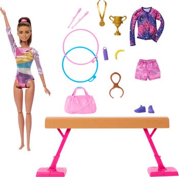 Mattel Barbie® Gymnastics Playset with Doll, Balance Beam & 10 ...
