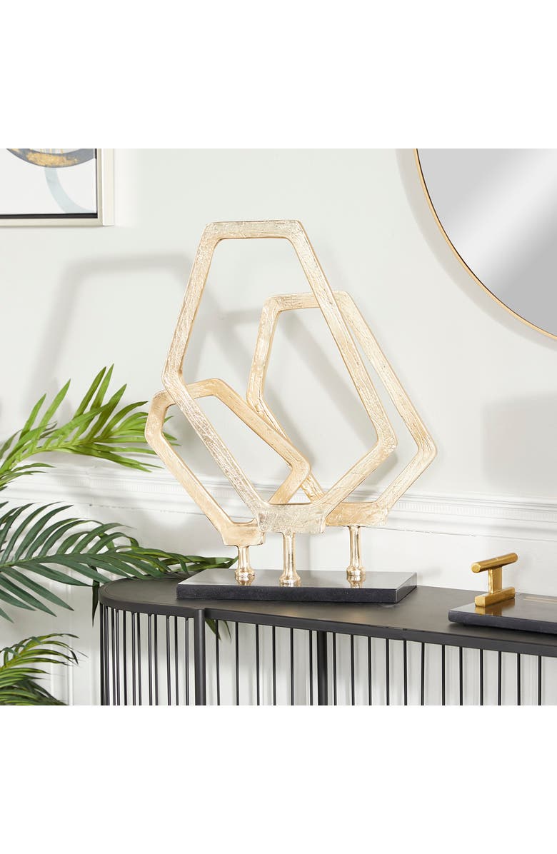 WILLOW ROW Goldtone Aluminum Geometric Sculpture with Marble Base ...