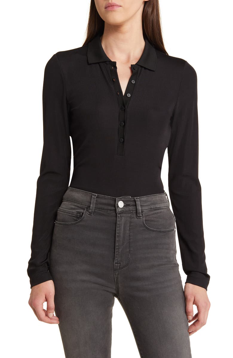 AllSaints Hallie Rib Long Sleeve Polo | Nordstromrack