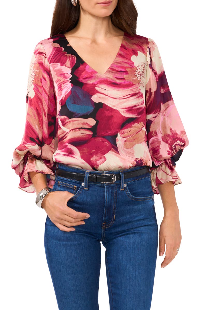 Vince Camuto Floral Print Bishop Sleeve Top | Nordstrom