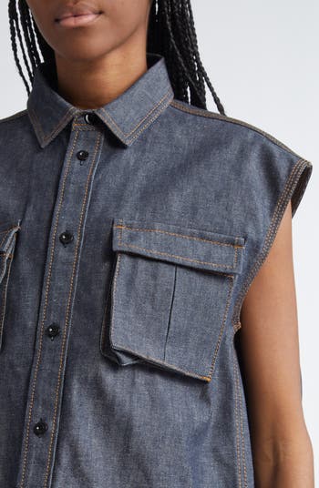 Sacai Pleated Back Mixed Media Denim Shirt | Nordstrom Sacai Pleated Back Mixed Media Denim Shirt | Nordstrom