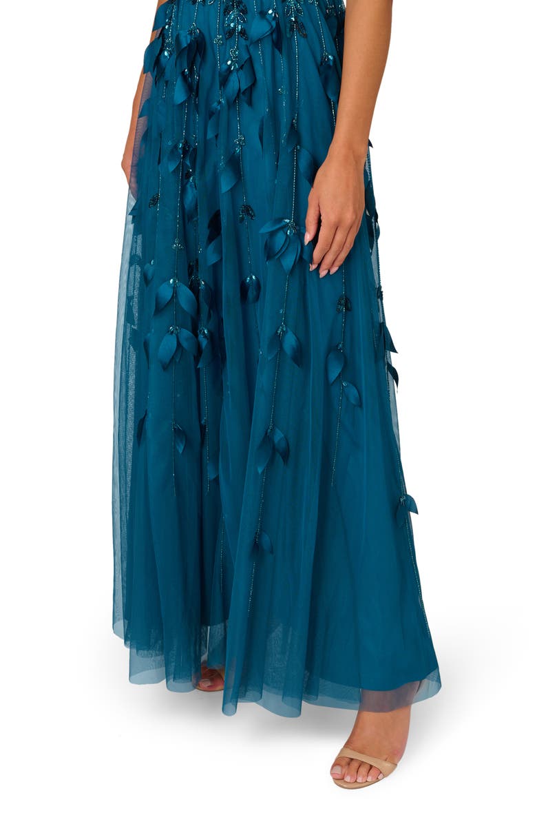 Adrianna Papell Beaded 3D Petal Cap Sleeve Mesh Gown | Nordstrom