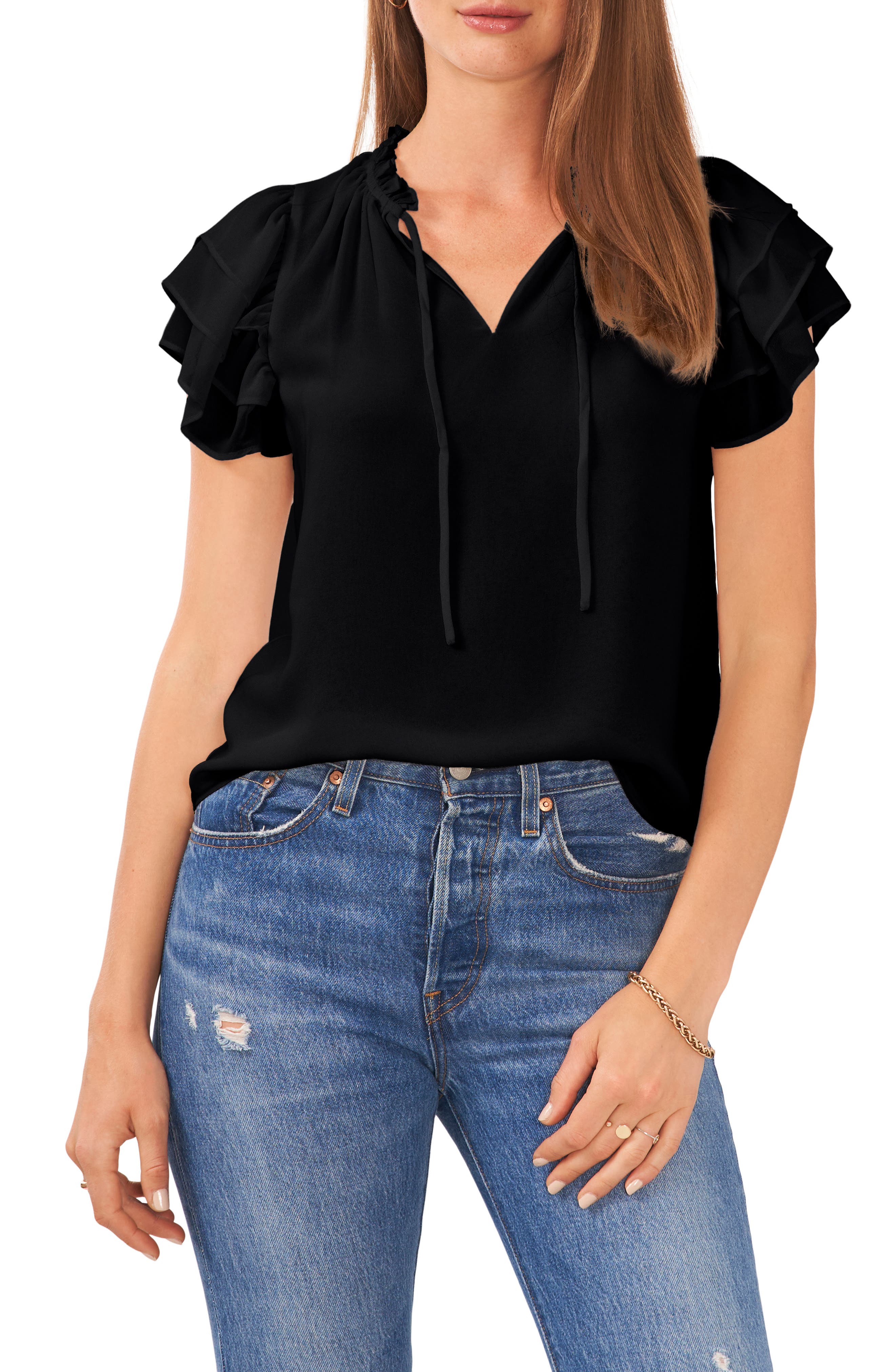 1.STATE Split Neck Flutter Sleeve Top | Nordstromrack