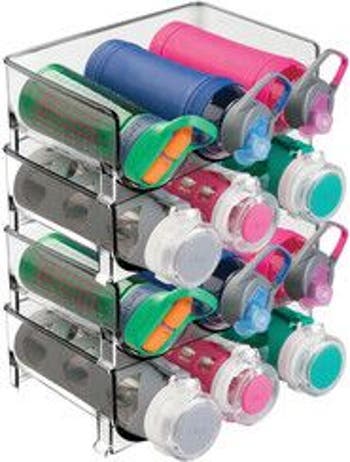 mDesign Plastic Free-Standing Stacking 3 Bottle Storage Rack, 4 Pack ...