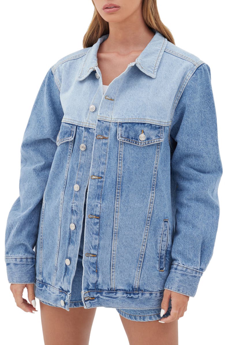 4th & Reckless x Jourdan Sloane Mirissa Oversize Two-Tone Denim Trucker ...