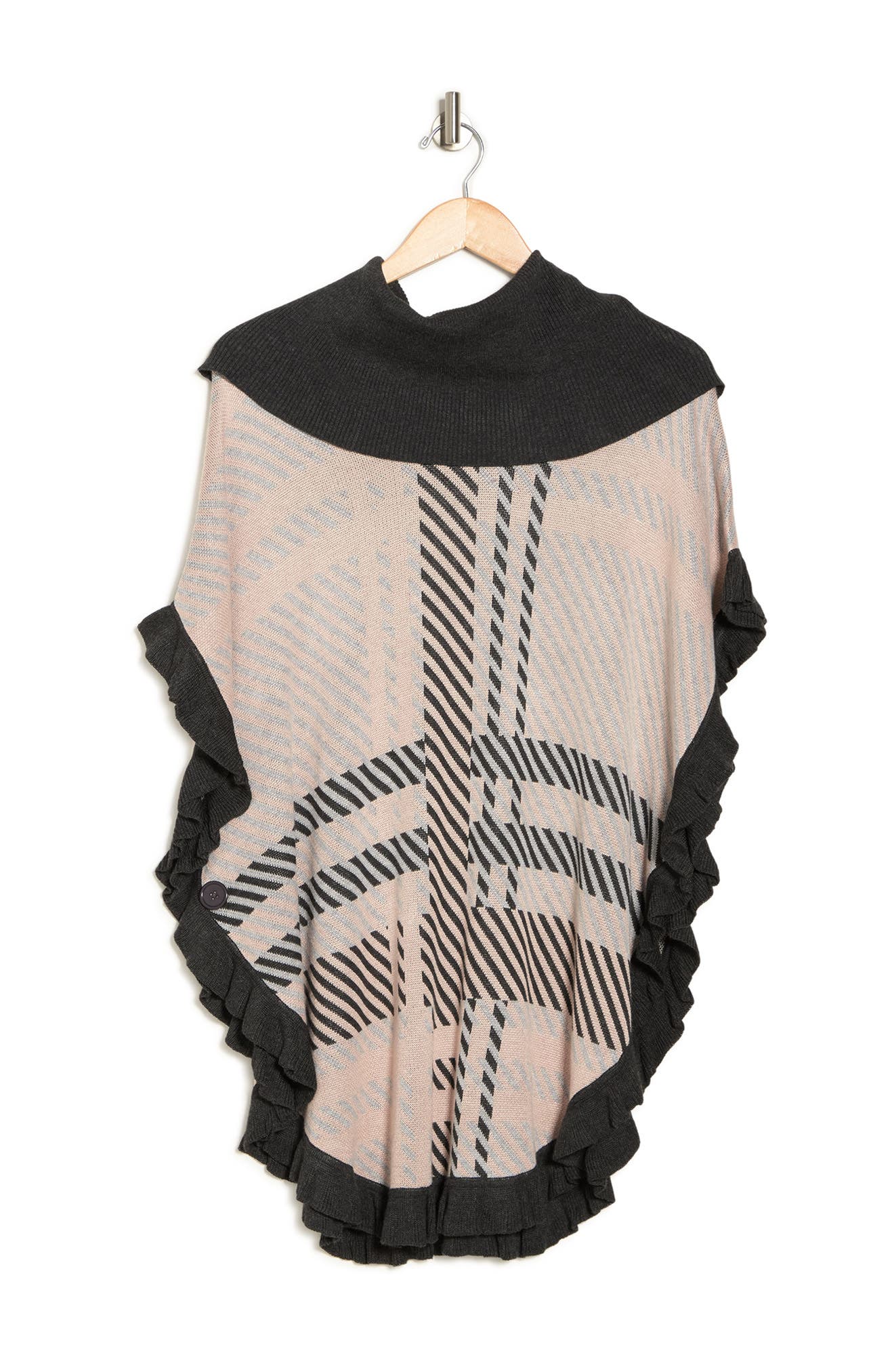 Joseph A Plaid Mock Neck Ruffle Trim Poncho | Nordstromrack