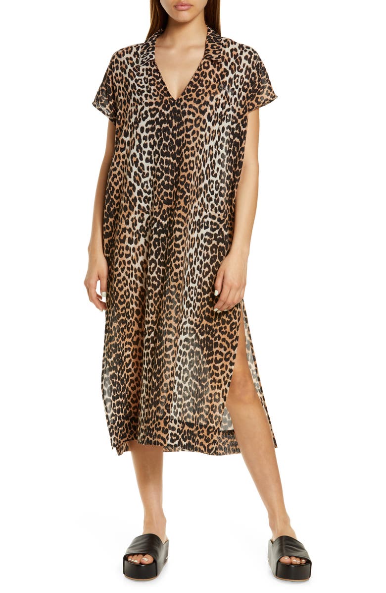Ganni Leopard Print Organic Cotton Cover-Up | Nordstromrack