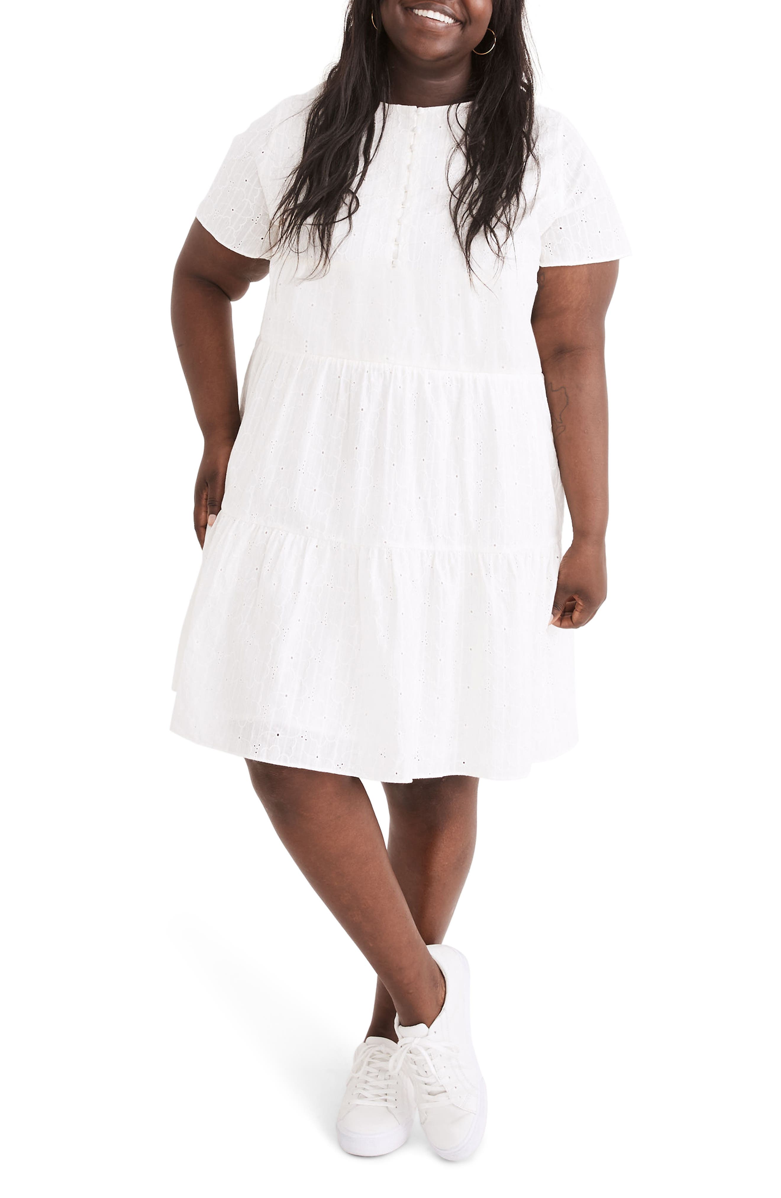 Madewell Embroidered Eyelet Button Front Tiered Dress | Nordstromrack