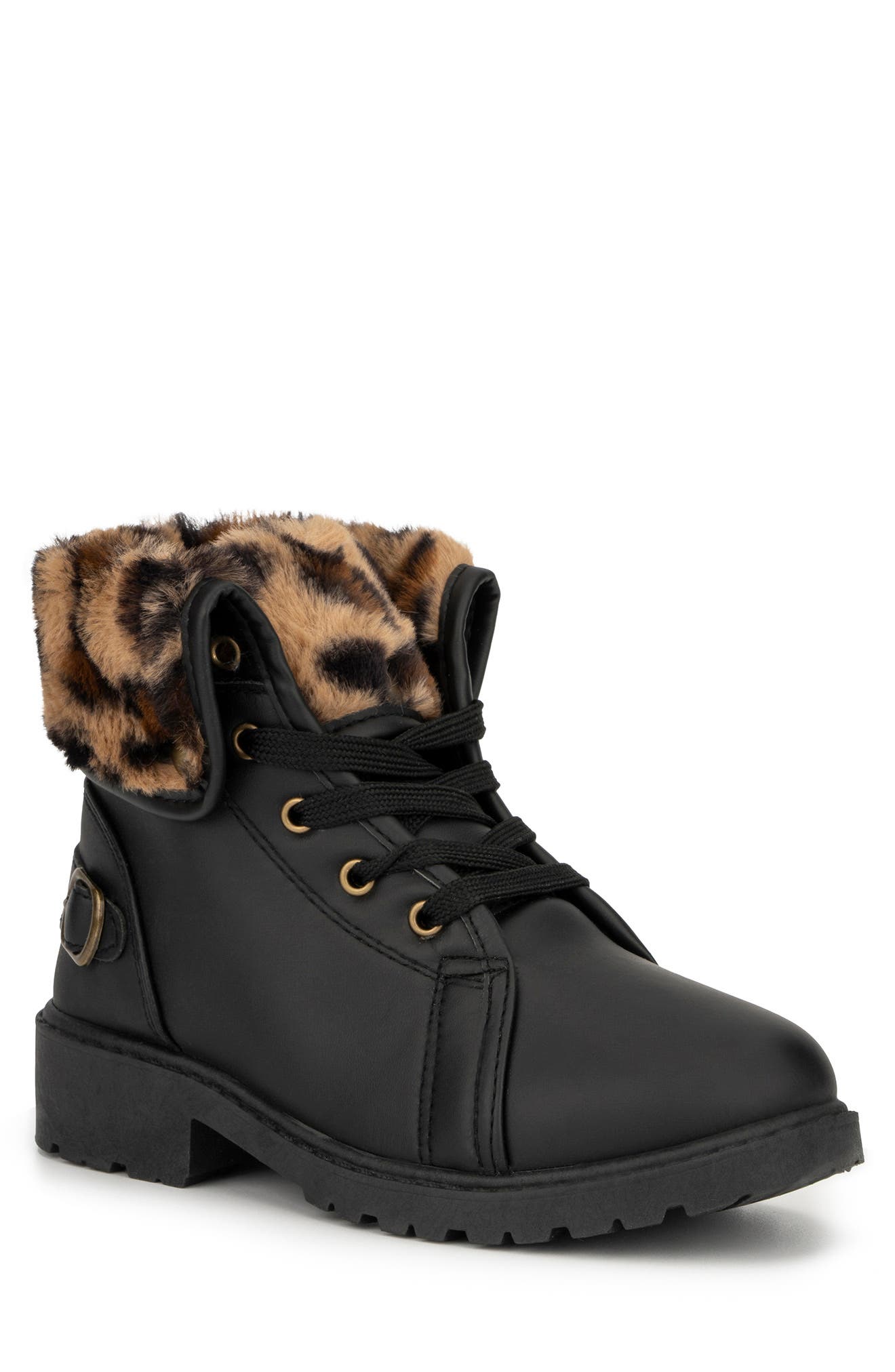 OLIVIA MILLER OMG Leopard Print Faux Fur Trim Boot | Nordstromrack