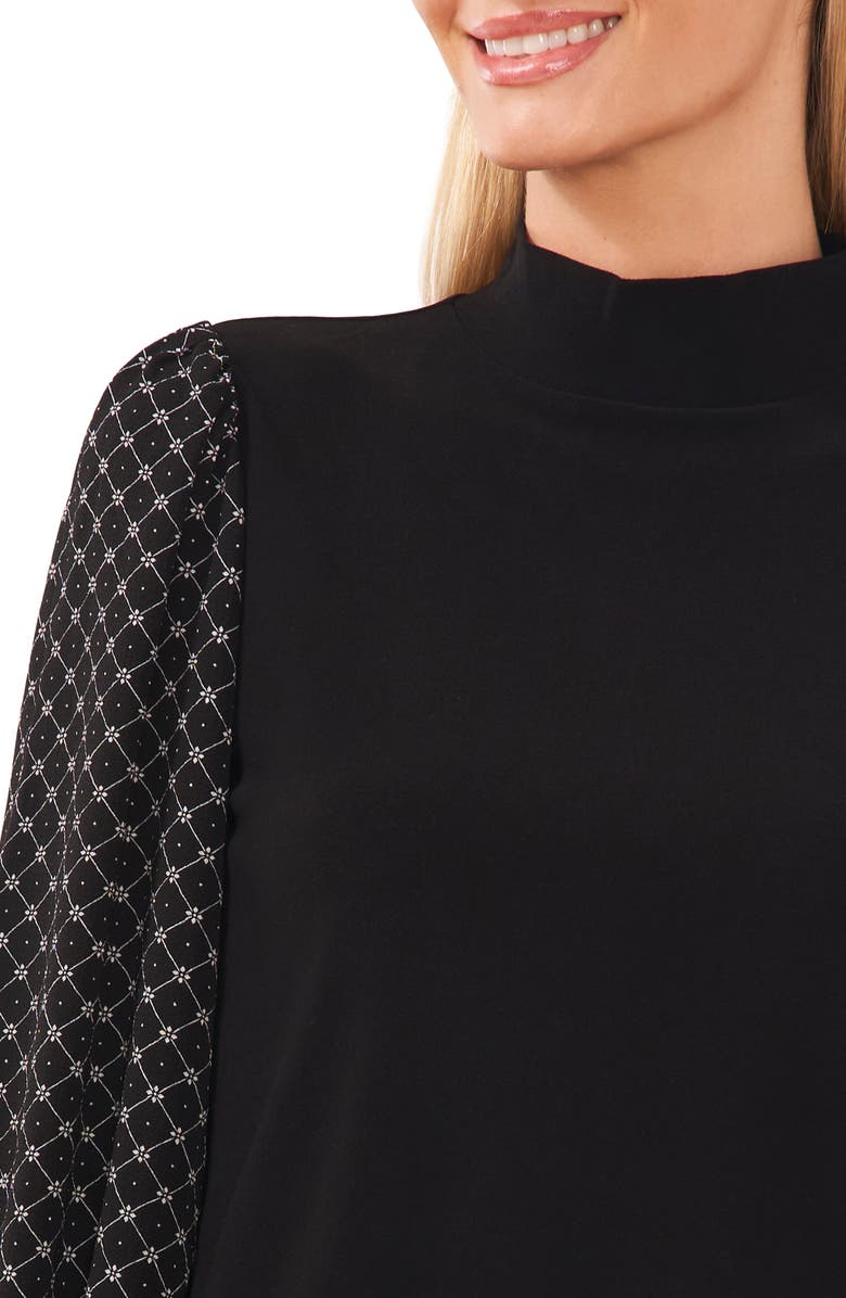 CeCe Floral Sleeve Mixed Media Knit Top | Nordstromrack