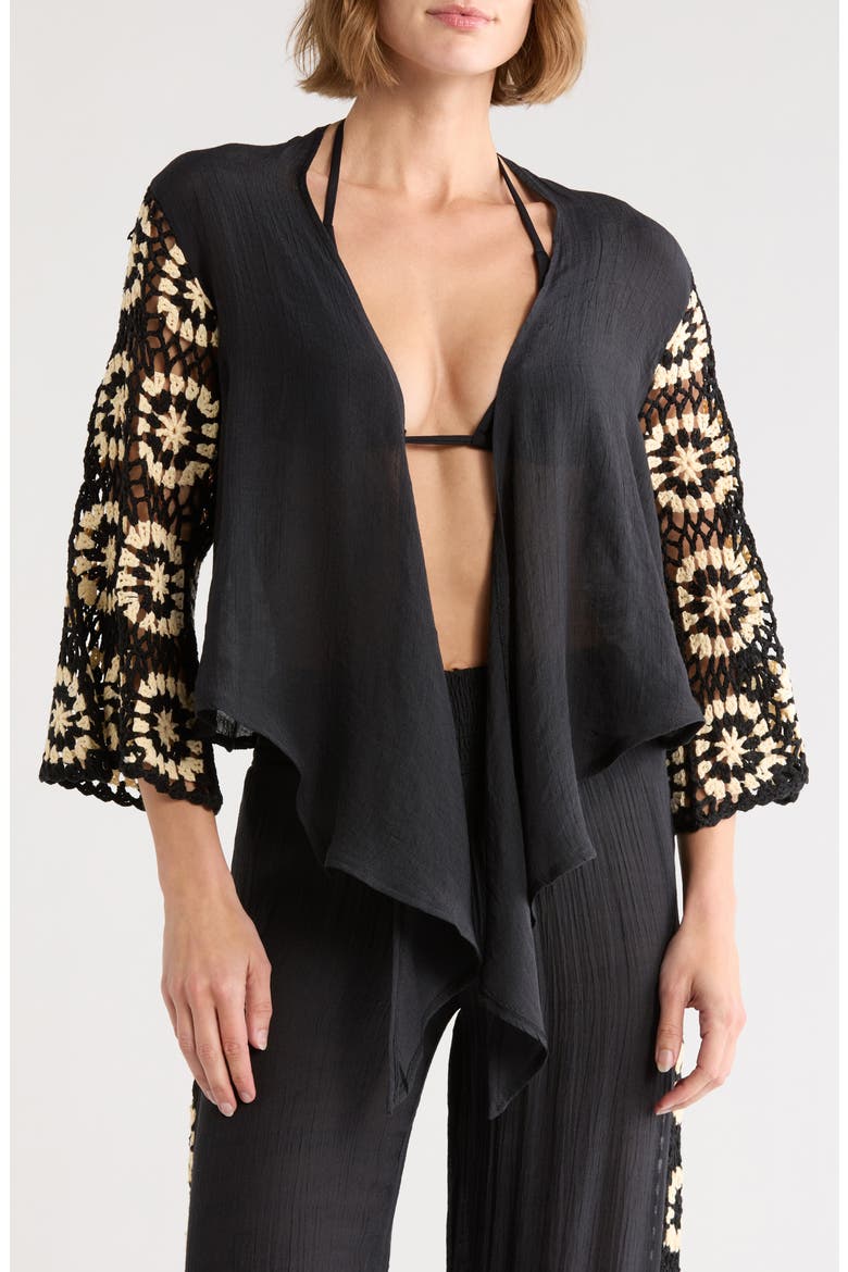 Crochet Long Sleeve Tie Front Cover-Up Top (Women) | Nordstromrack