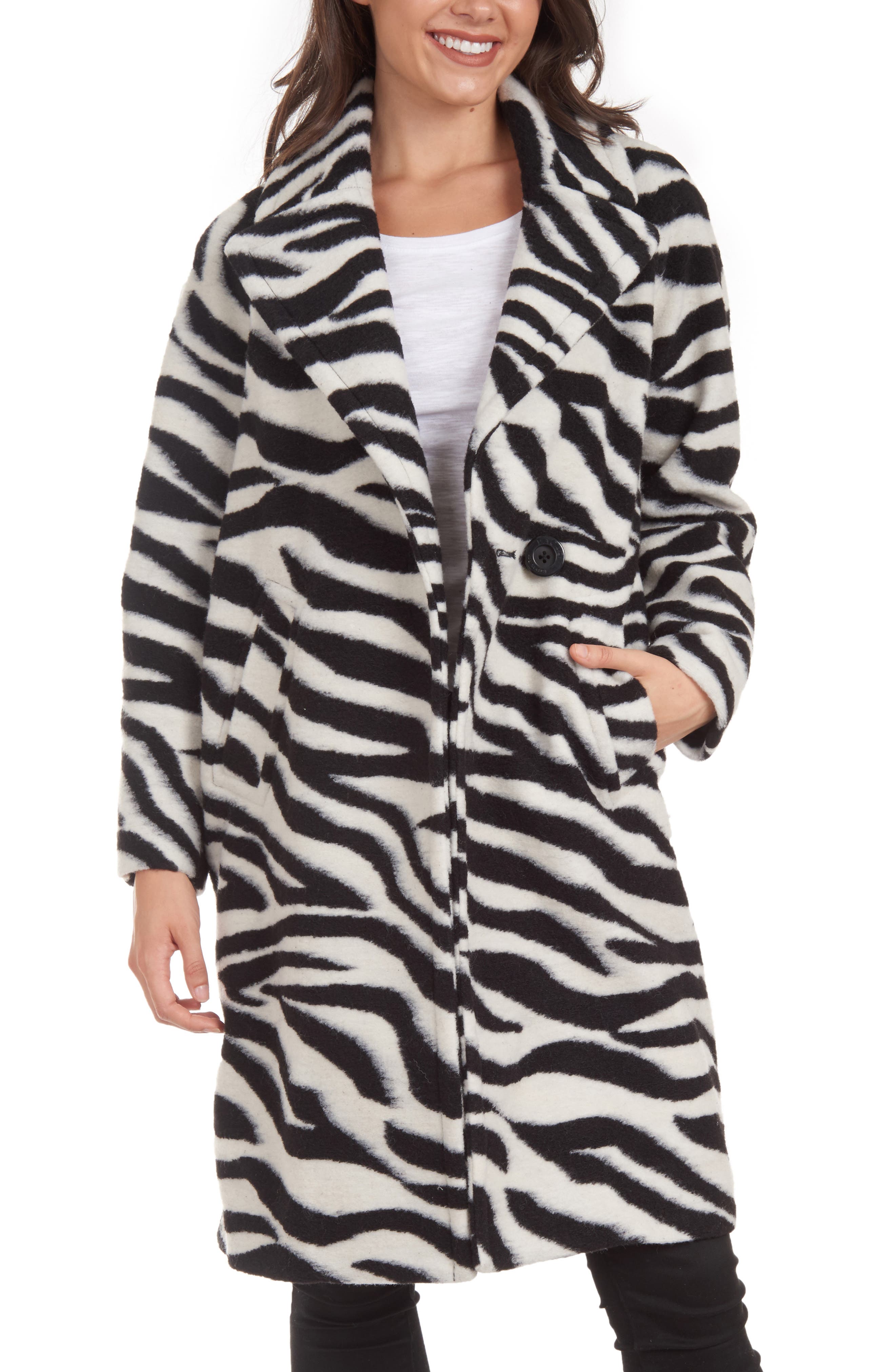 RACHEL Rachel Roy Water Repellent Zebra Print Coat | Nordstromrack