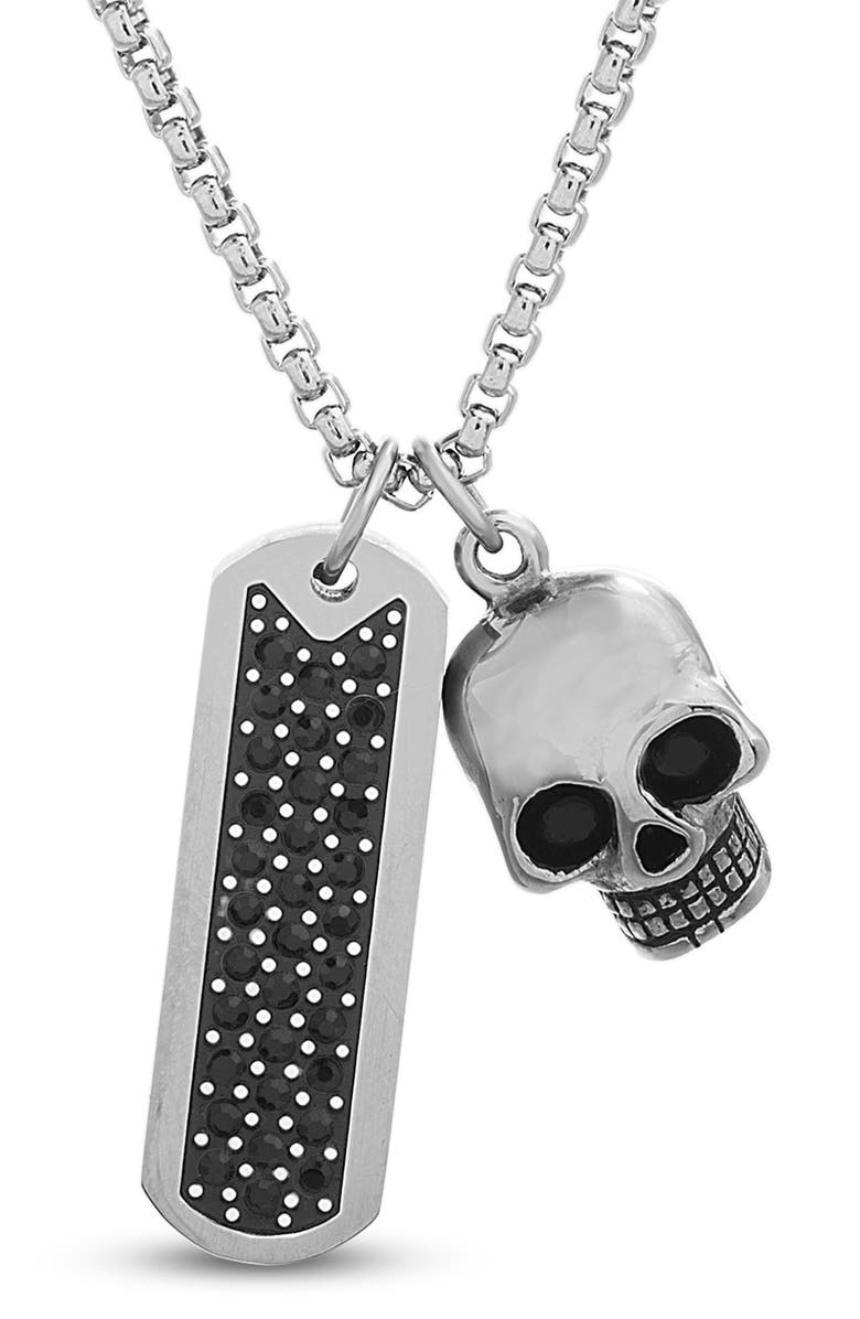 NES JEWELRY Men's Stainless Steel Crystal Bar & Skull Pendant Necklace ...
