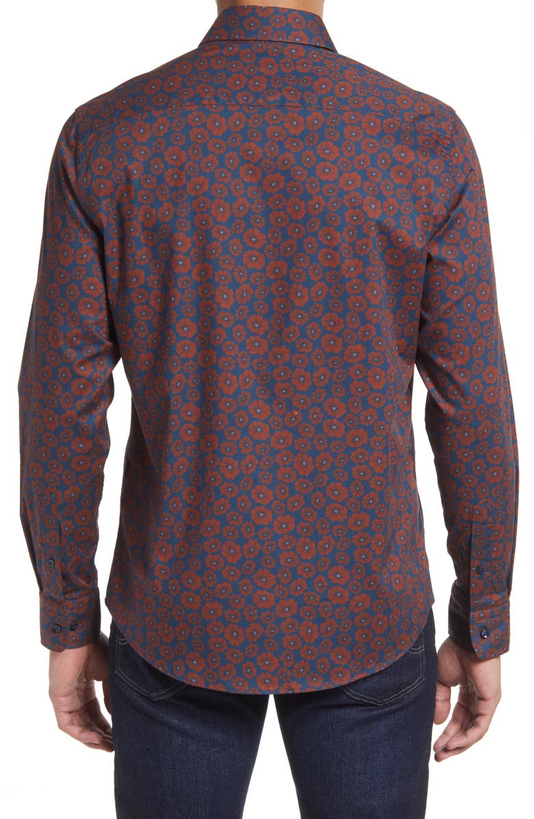 Stone Rose Floral Trim Fit Stretch Cotton Button-Up Shirt | Nordstromrack