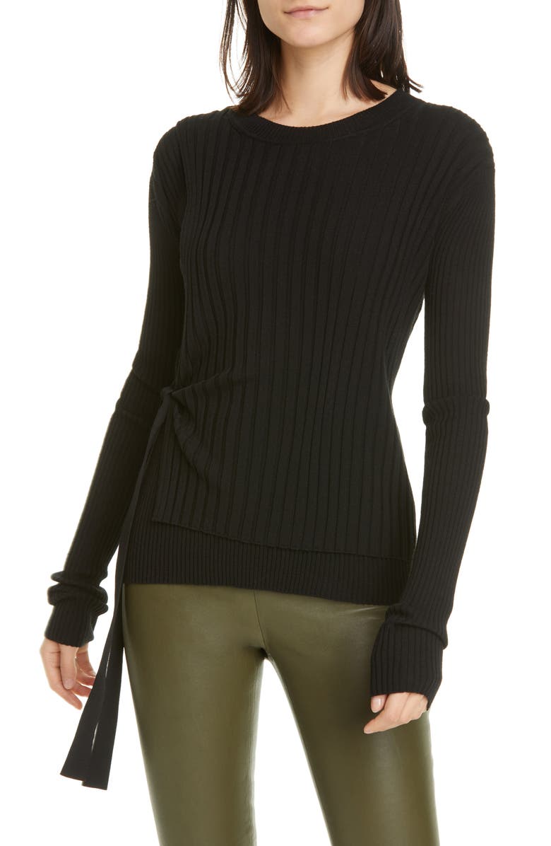 Helmut Lang Ribbed Side Tie Wool Sweater | Nordstrom