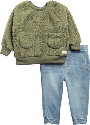 7 For All Mankind Faux Shearling Sweatshirt & Jeans Set | Nordstromrack