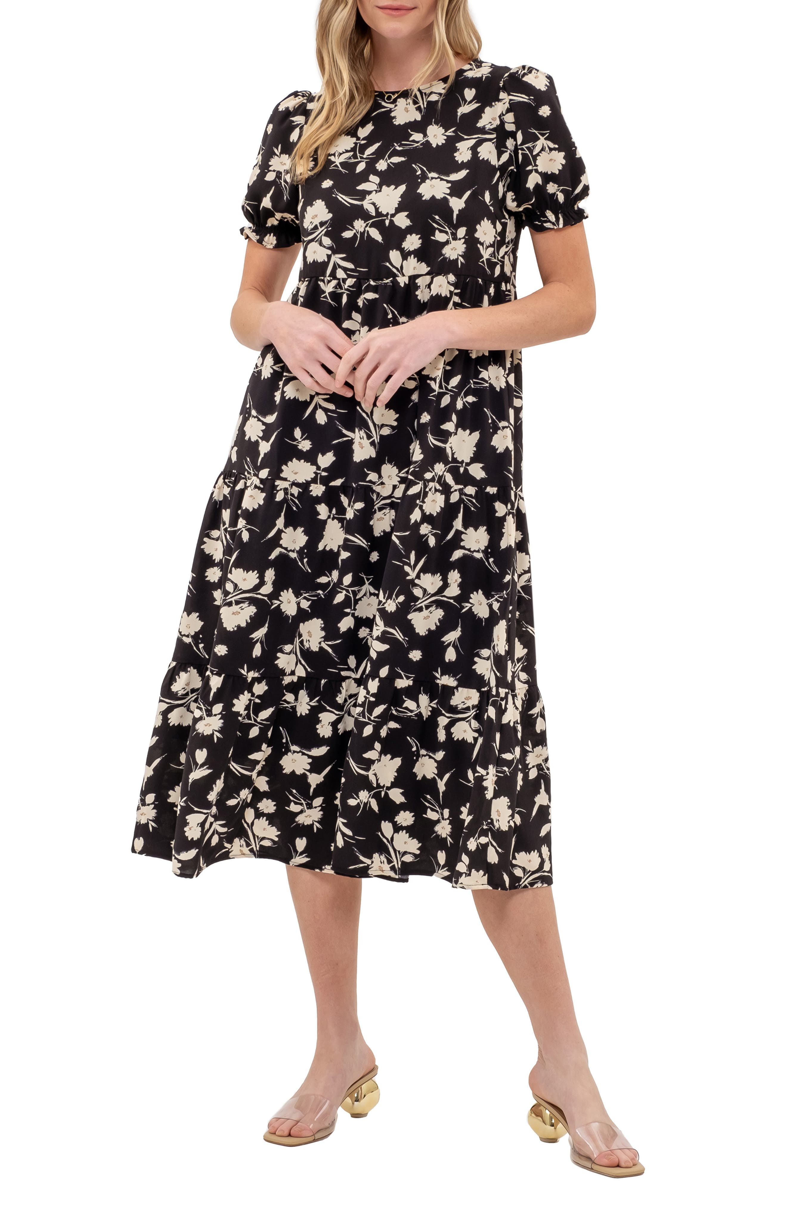 AUGUST SKY Floral Tiered Midi Dress | Nordstromrack