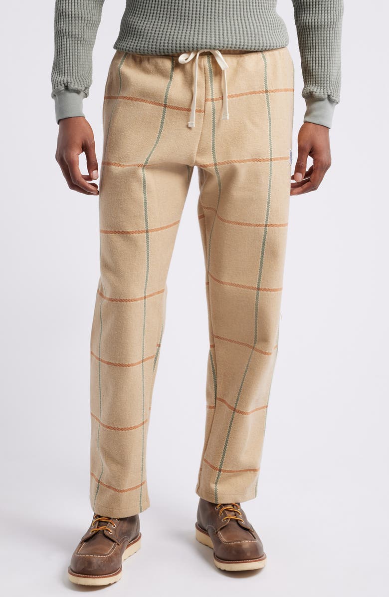 STANDARD ISSUE Windowpane Check Wool Blend Drawstring Slacker Pants ...